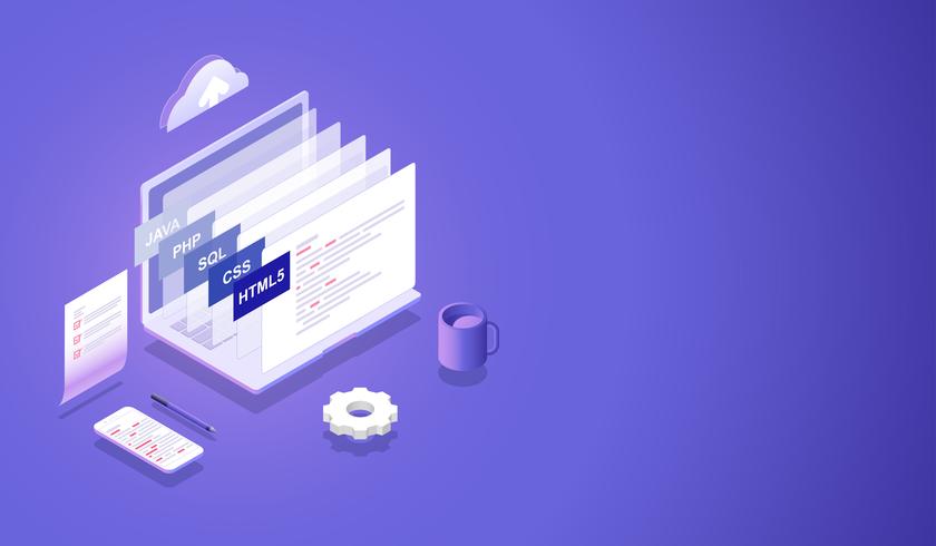 Processing Of Software And Programming Development Isometric Concept Best Programming Languages