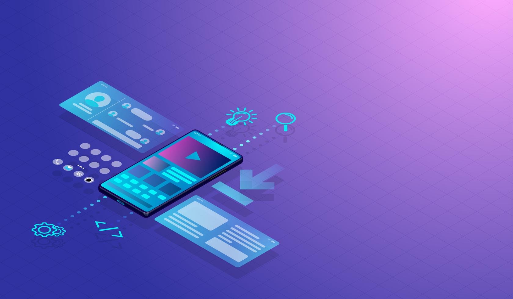 Isometric Smartphone Ui Ux Design Concept And Application Web Development With Screen Layers