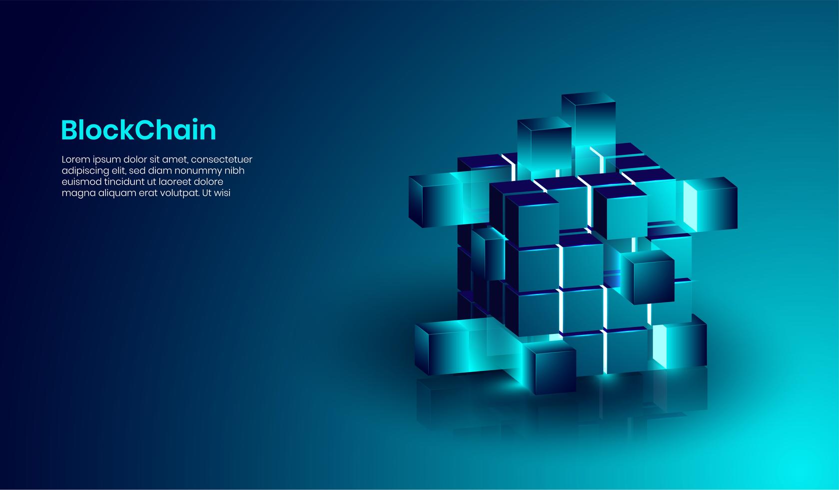 Isometric blockchain and cryptocurrency technology concept, realistic shape of blockchain ...