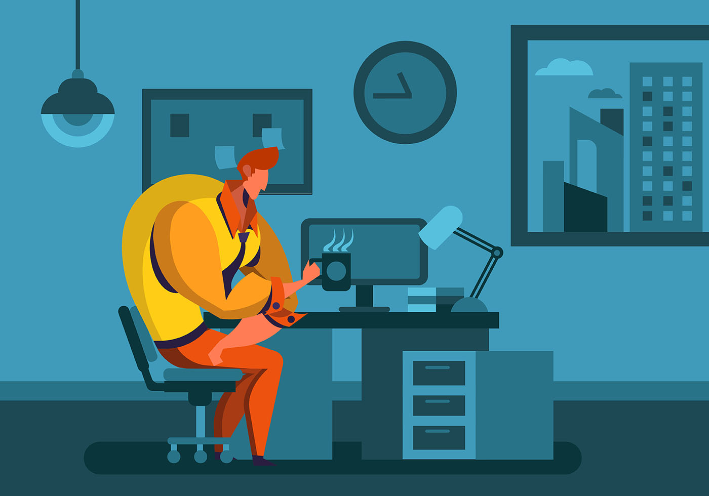 Man Working Overtime At Night 524612 Vector Art At Vecteezy