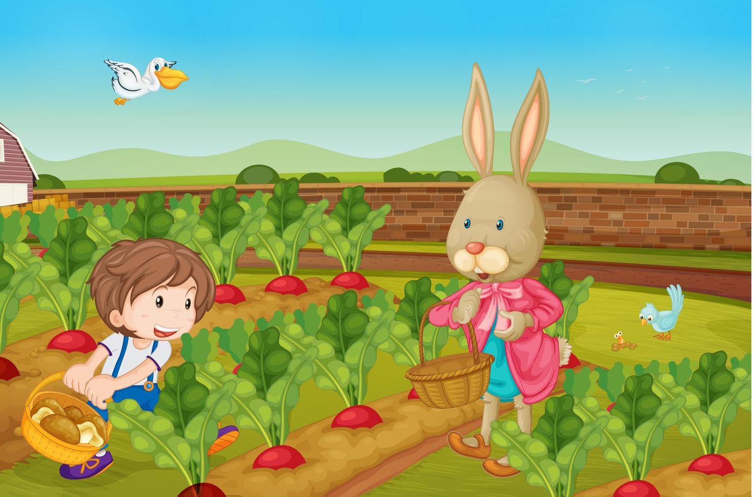 Rabbit picking veggies 525638 Vector Art at Vecteezy
