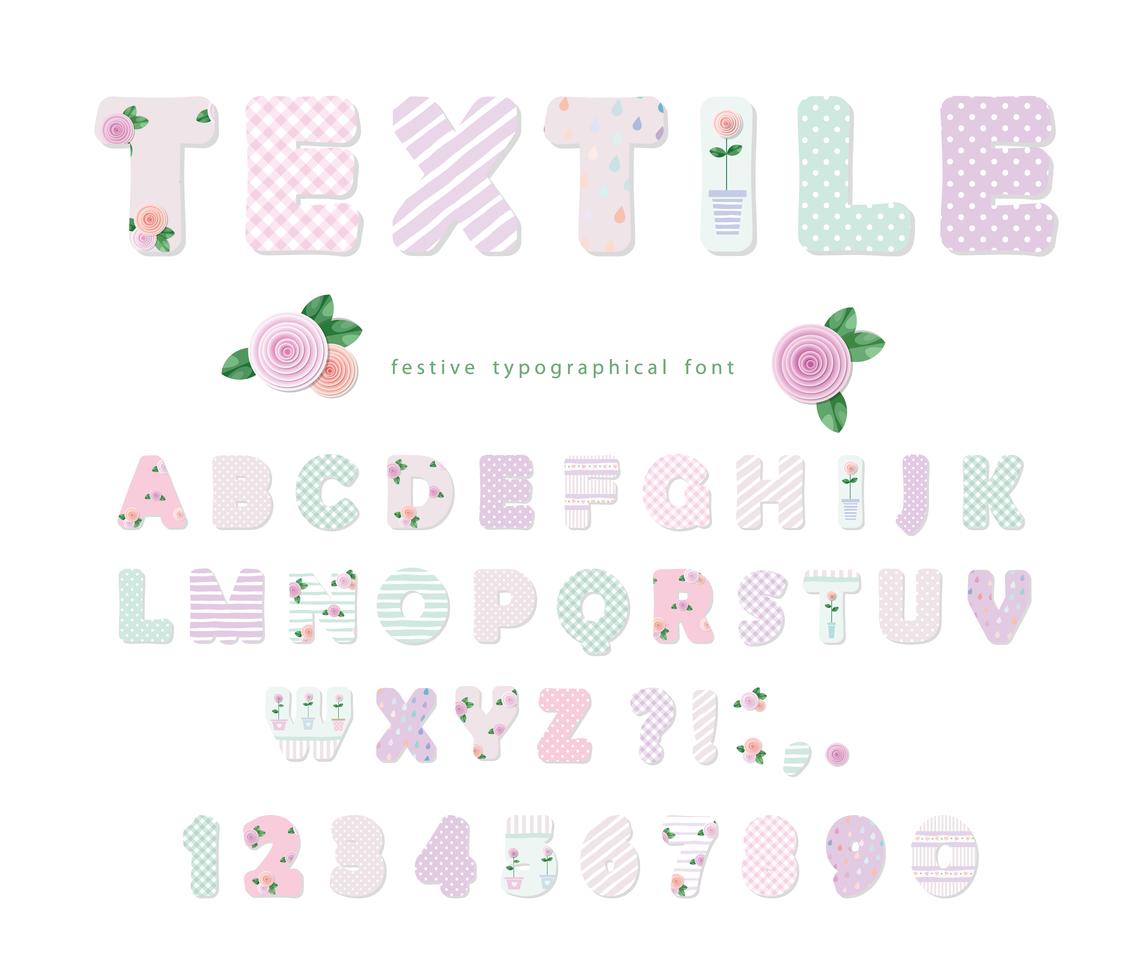 Cute textile font for scrapbook or collage design. Patchwork style ...