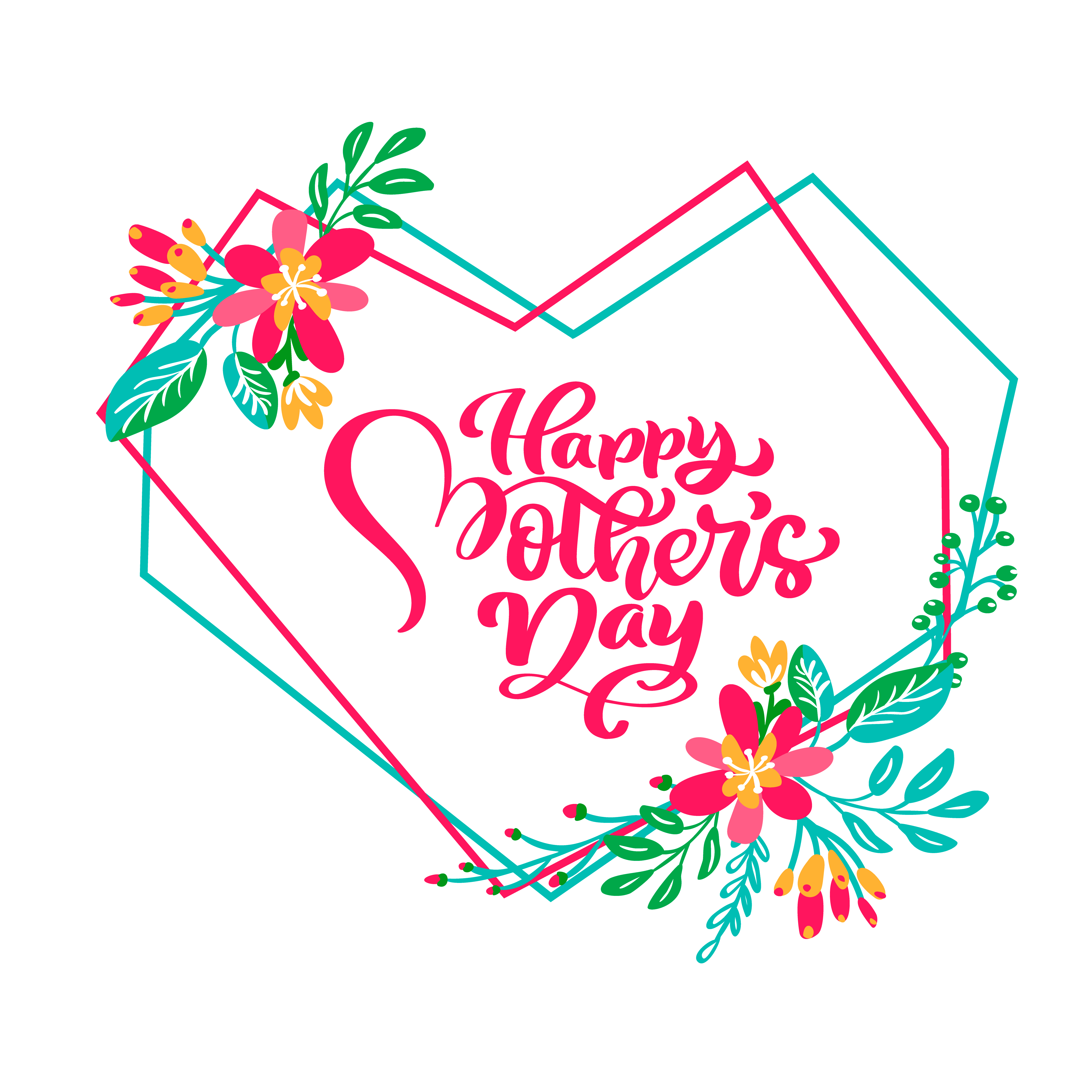 Happy Mothers Day Hand Lettering Text In Frame Of Geometric Heart With