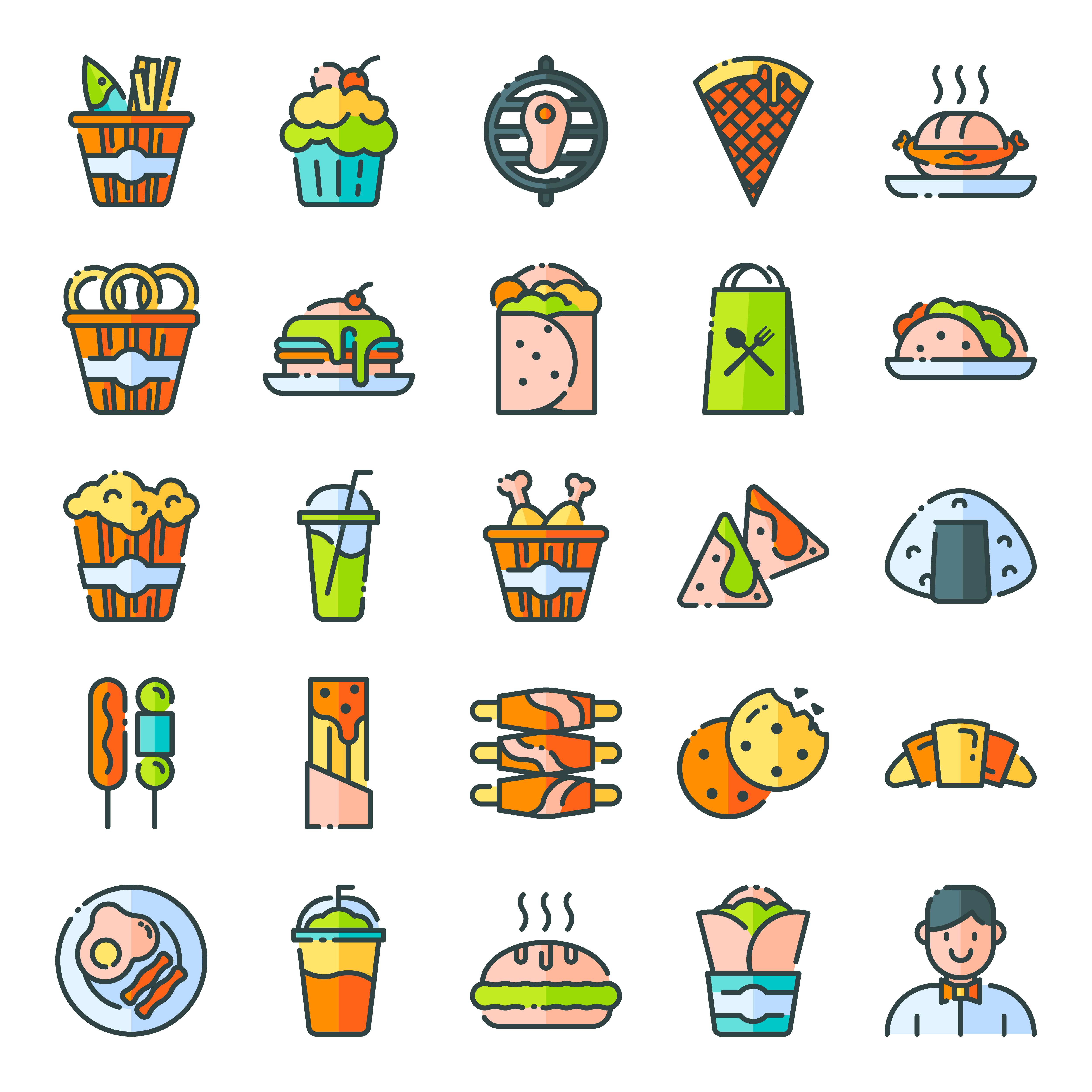 Fast food icons pack 533864 Vector Art at Vecteezy