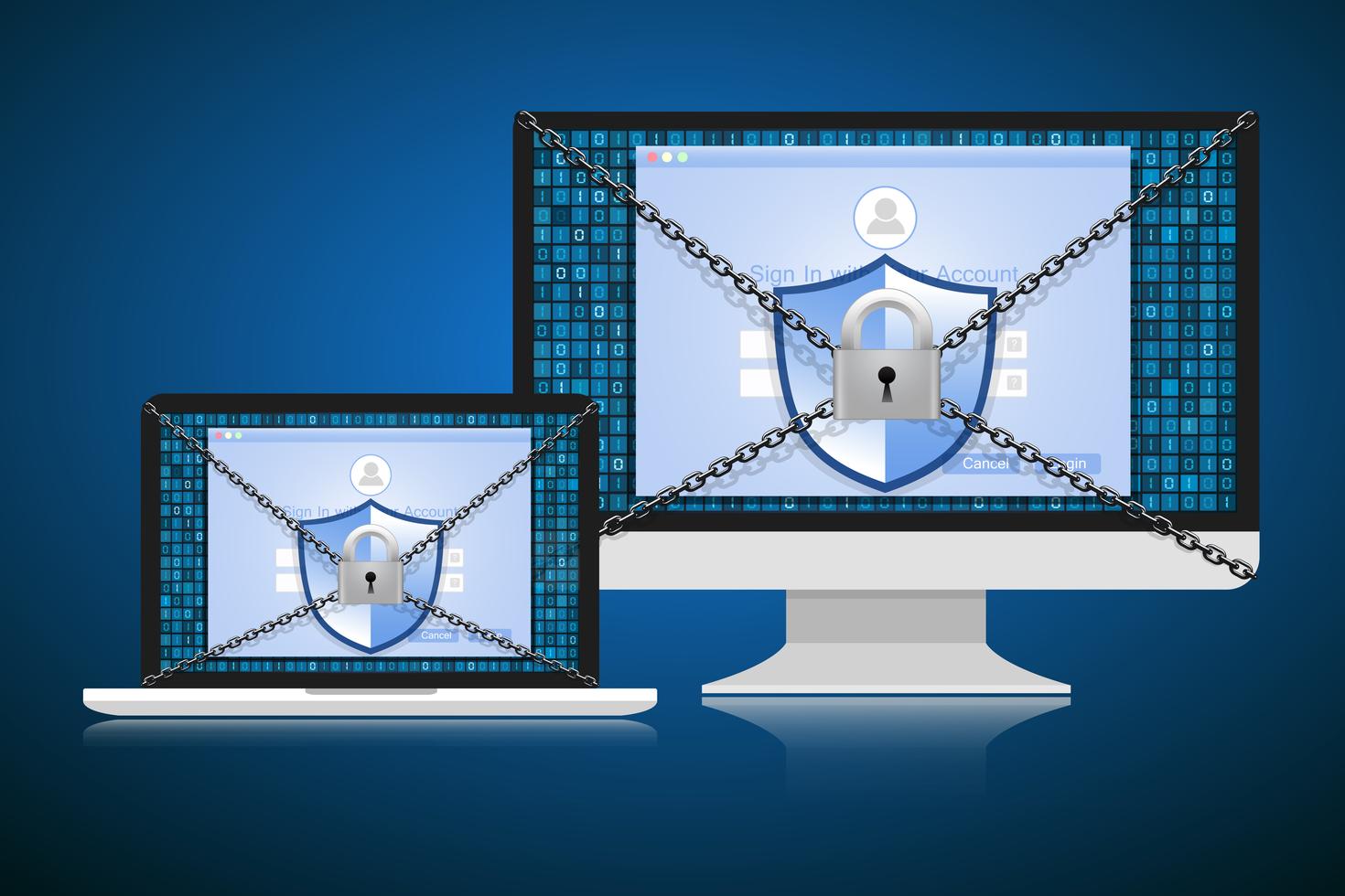 Concept Is Data Security Shield On Computer Or Labtop Protect