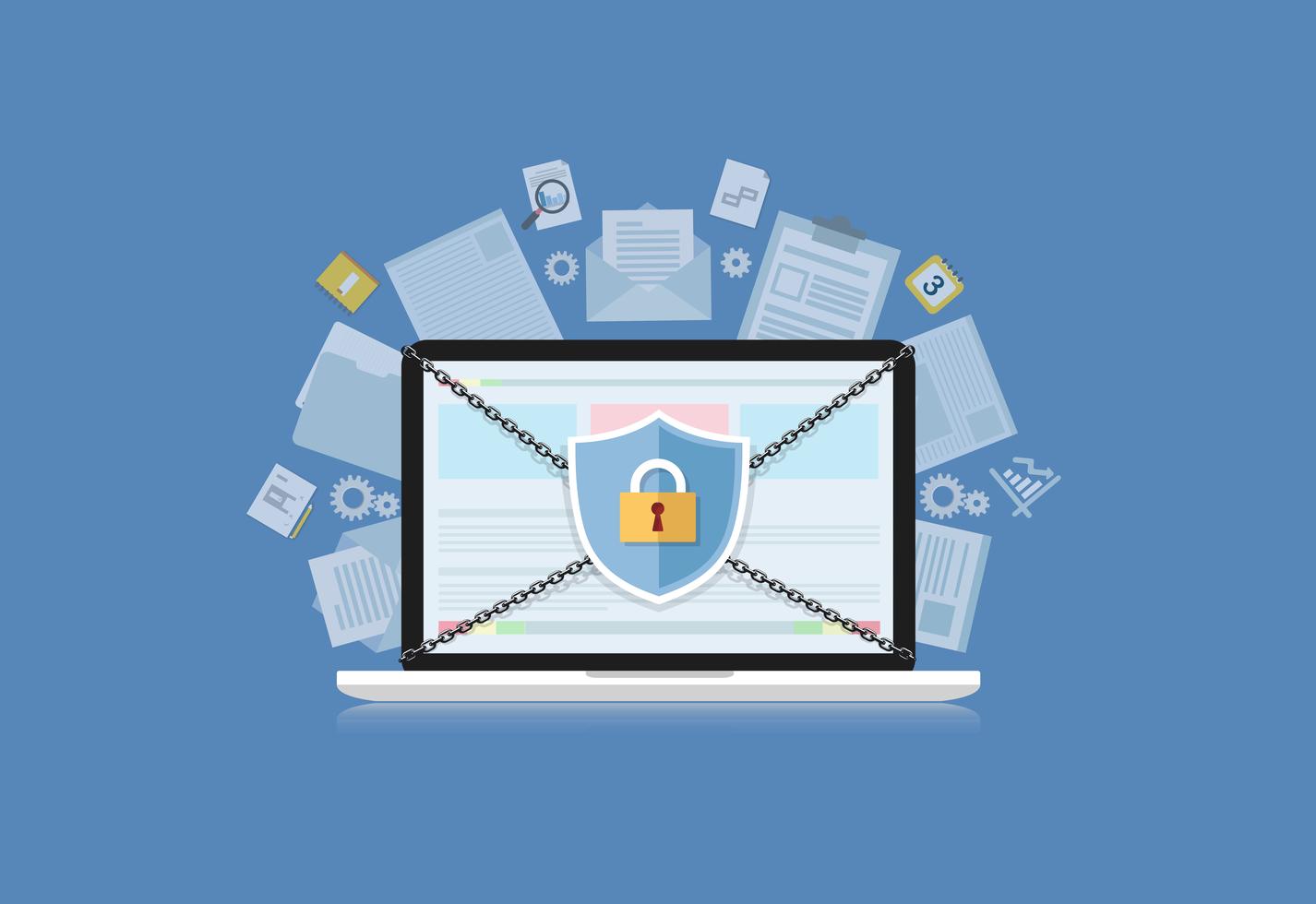 Concept Is Data Security Center Shield On Computer Laptop Protect Sensitive Data Internet