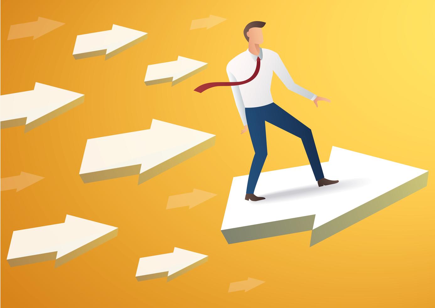 Businessman On Arrow Icon And Yellow Background Business Concept
