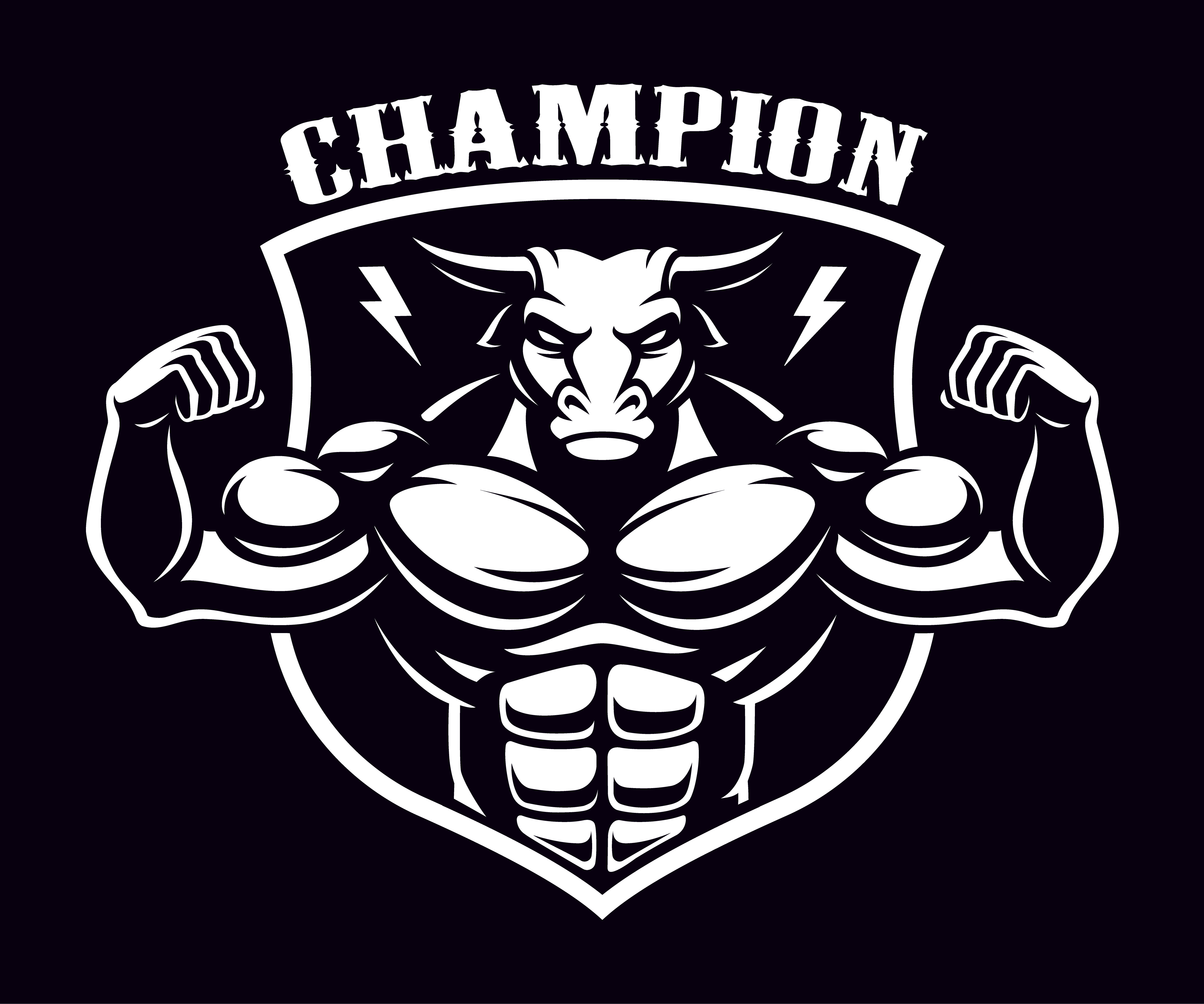 Black And White Badge Of A Bull Bodybuilder 539147 Vector Art At Vecteezy
