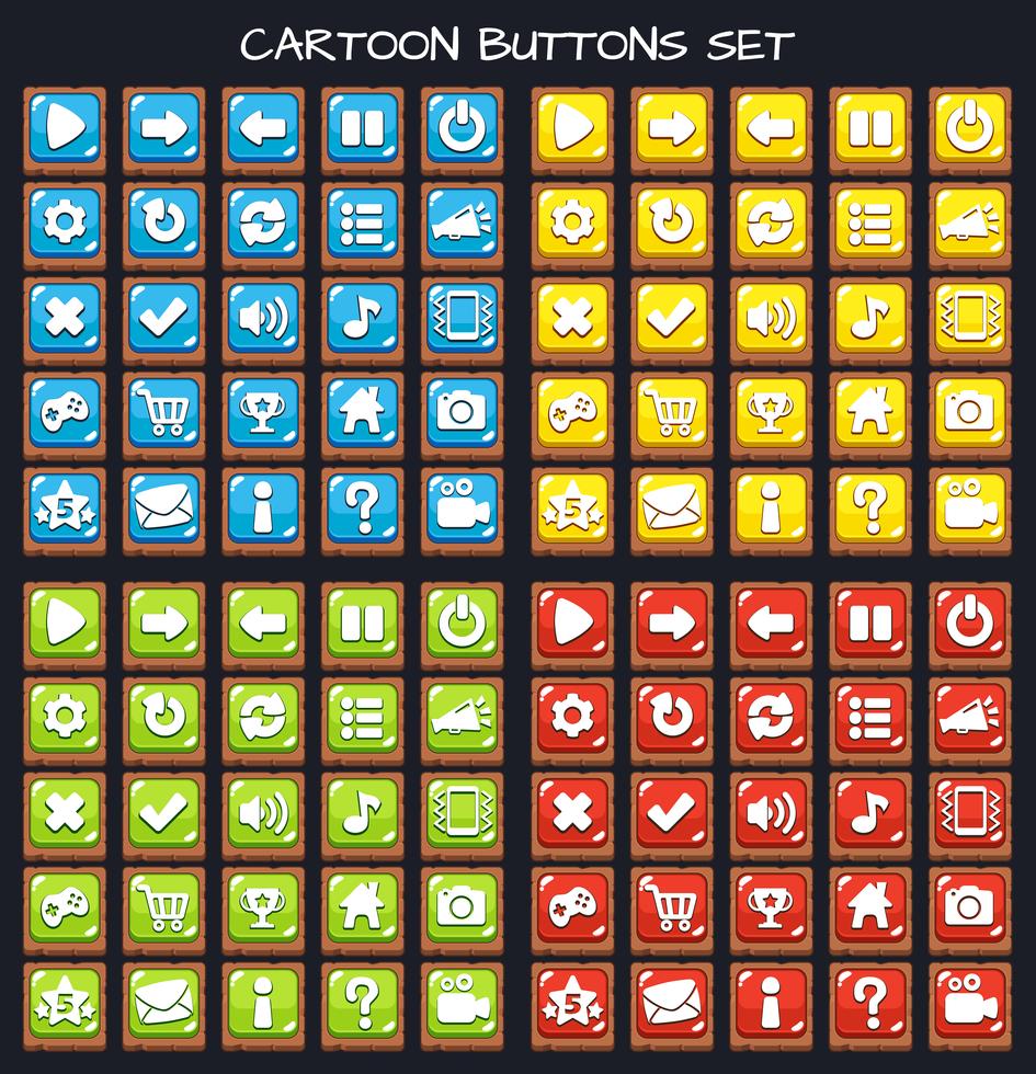 Cartoon button set game pack, GUI element for mobile game 540864 Vector ...