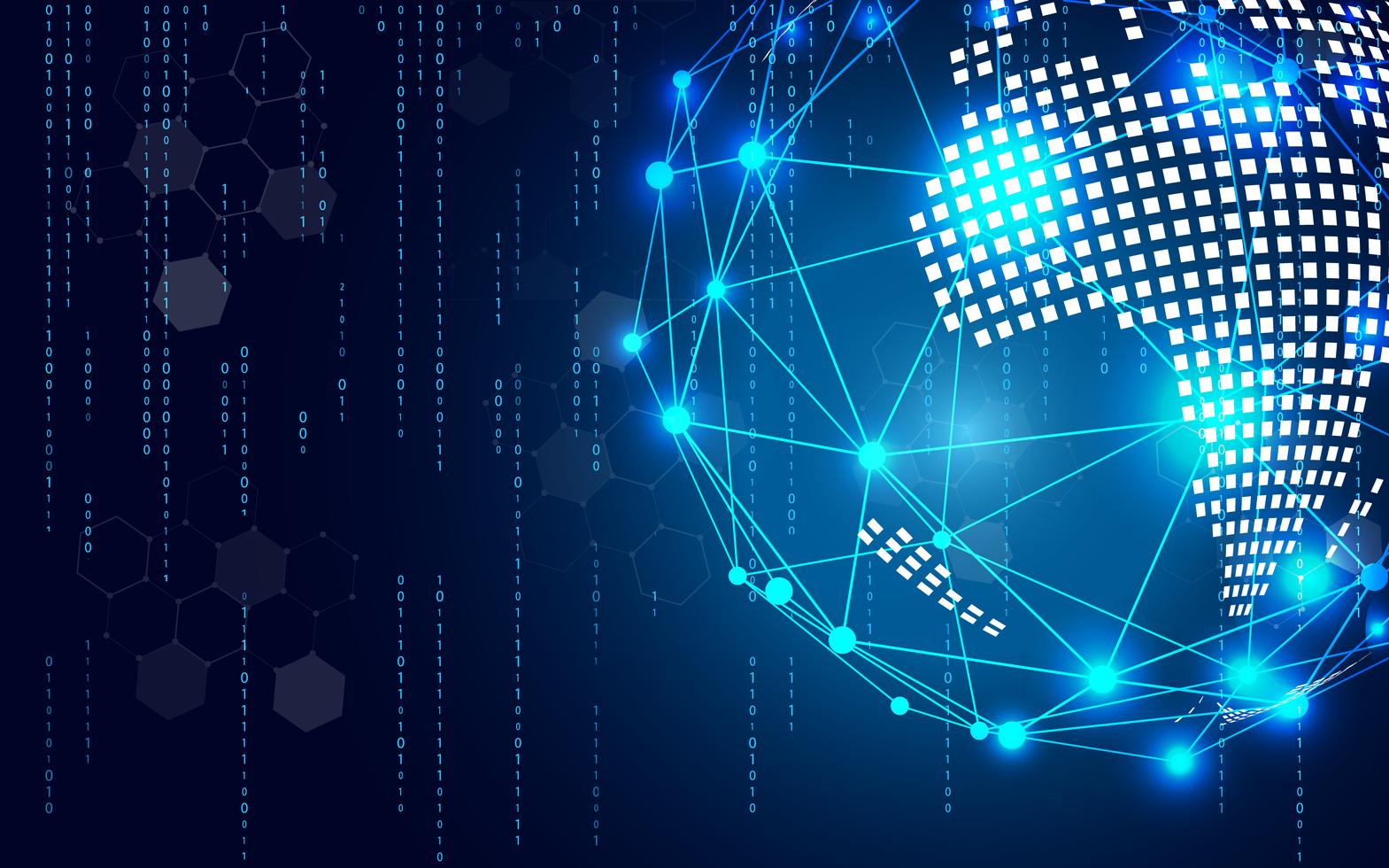 Blue Technology Circle And Computer Science Abstract Background With Blue And Binary Code Matrix