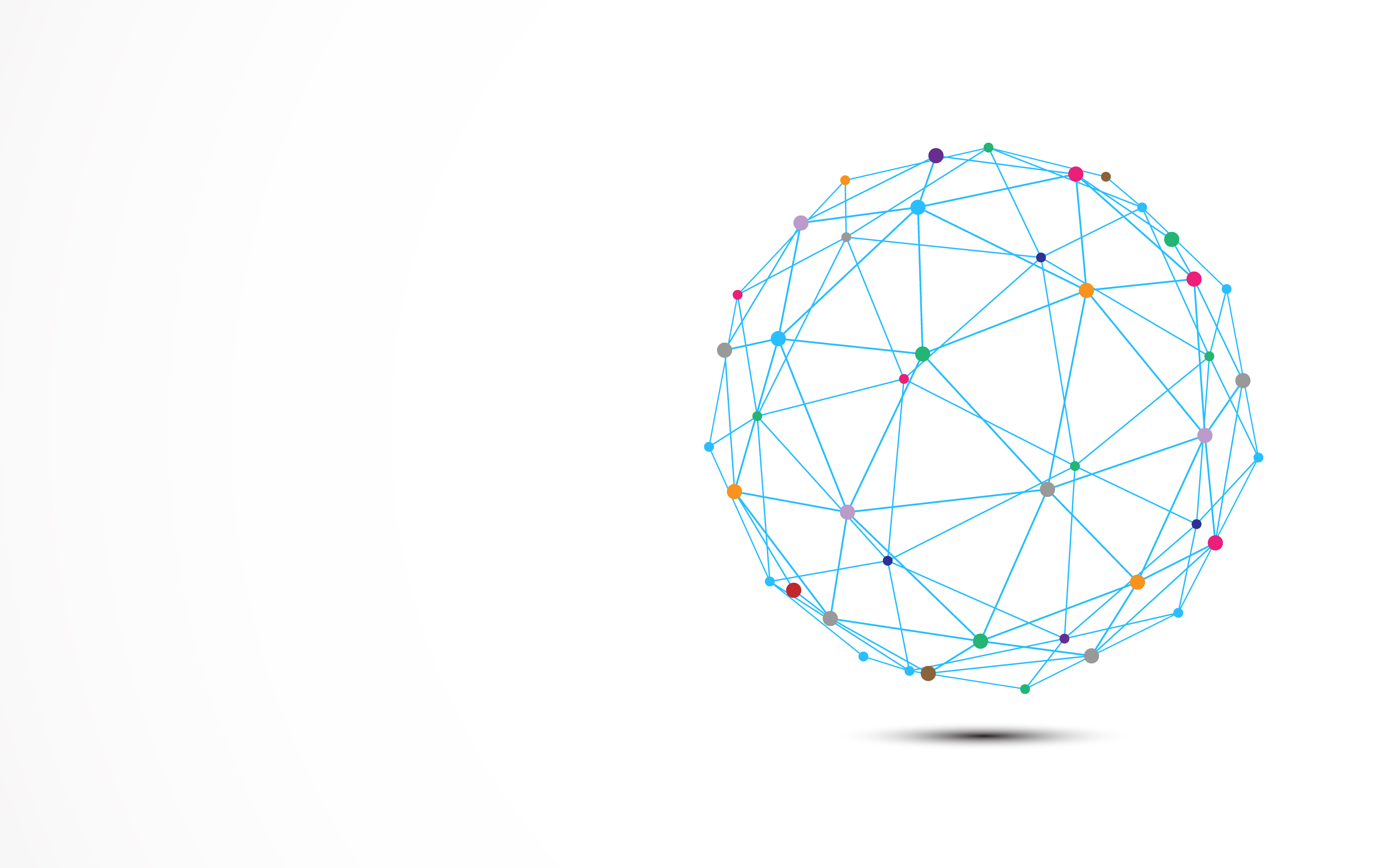 Abstract blue wire frame with colorful dots connection node. Technology ...