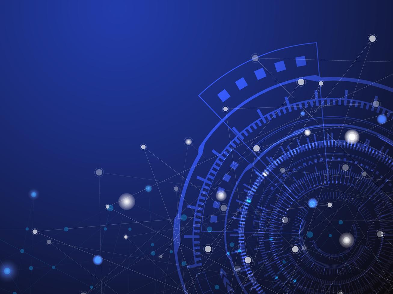 Blue technology circle and computer science abstract background with blue and white line dot ...