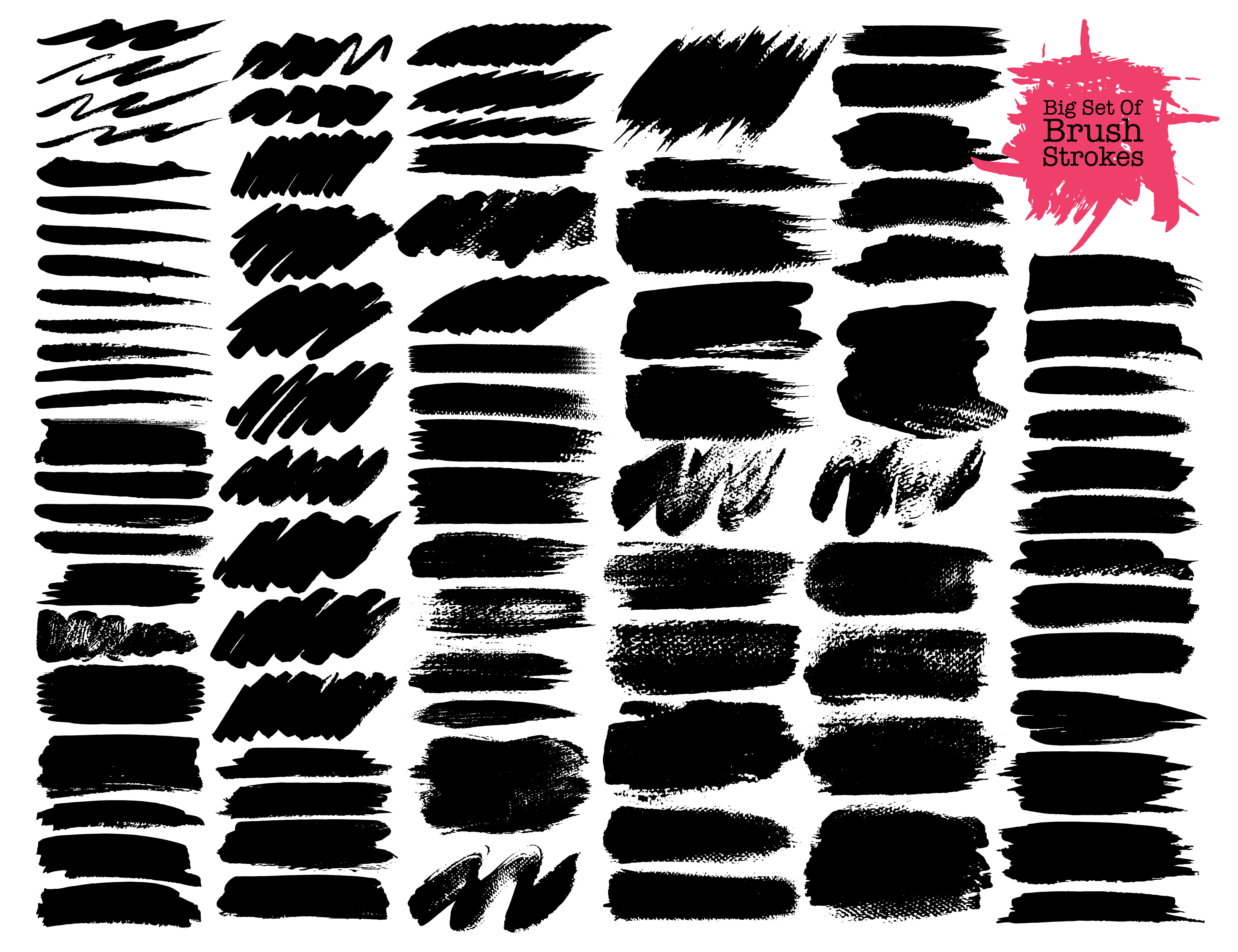Big set of brush strokes, Black ink grunge brush strokes. Vector ...