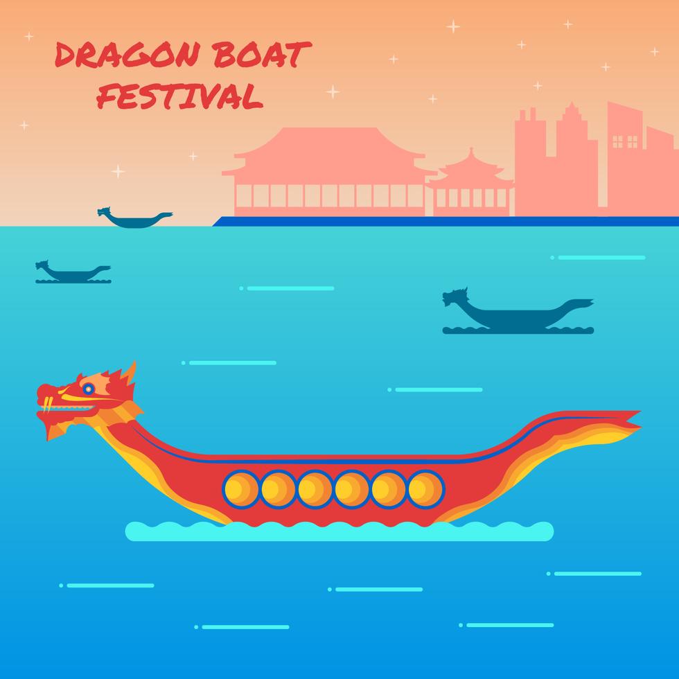 Dragon Boat Festival with Chinese Building Silhouette 545276 Vector Art ...