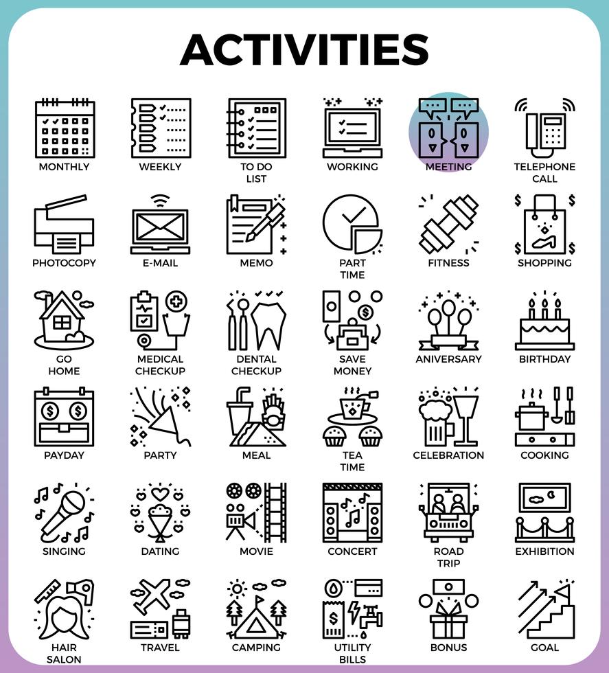 Daily Activities concept detailed line icons 547929 Vector Art at Vecteezy