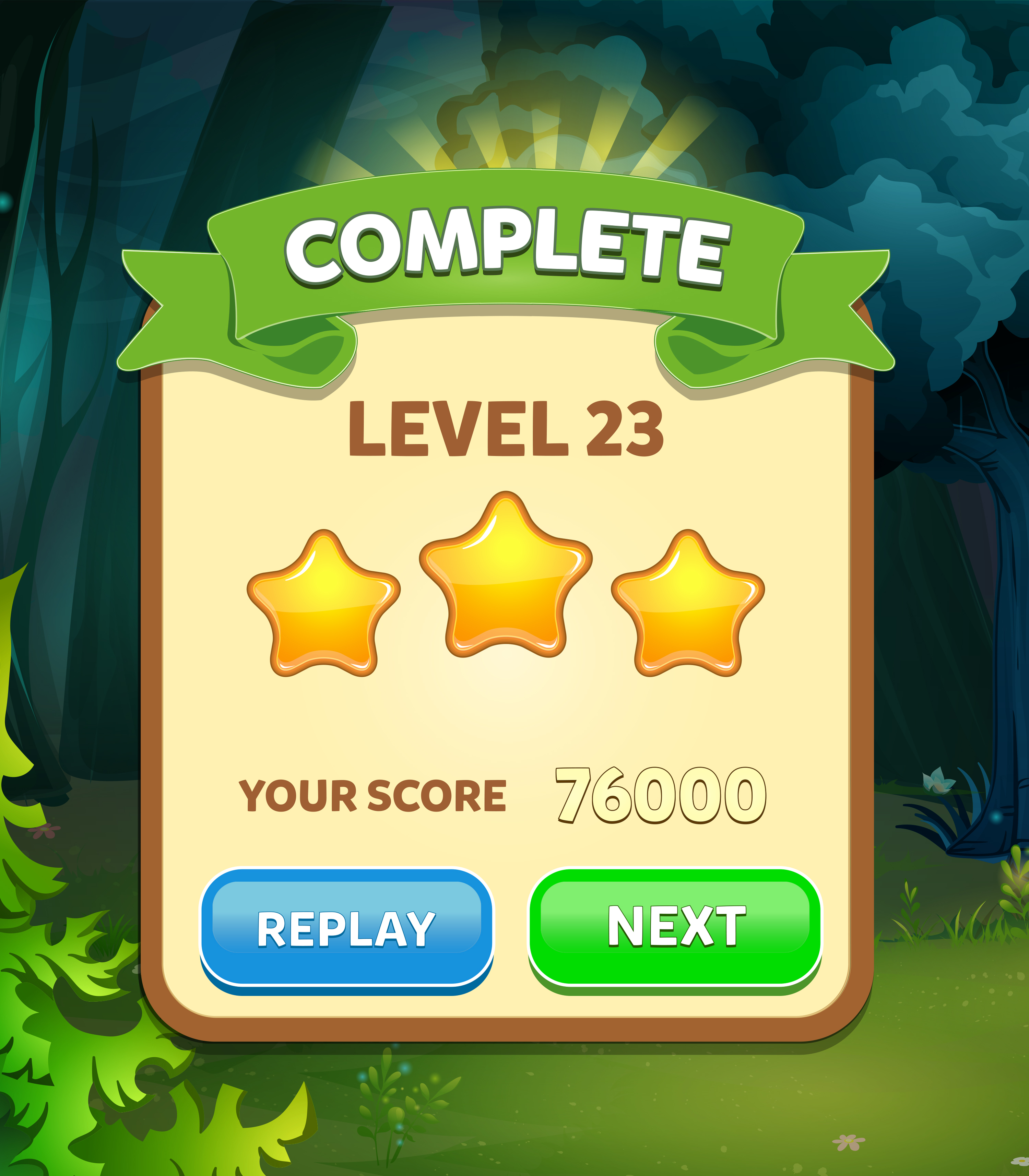 Level Complete Menu Pop Up With Stars Score And Buttons 550504 Vector Art At Vecteezy