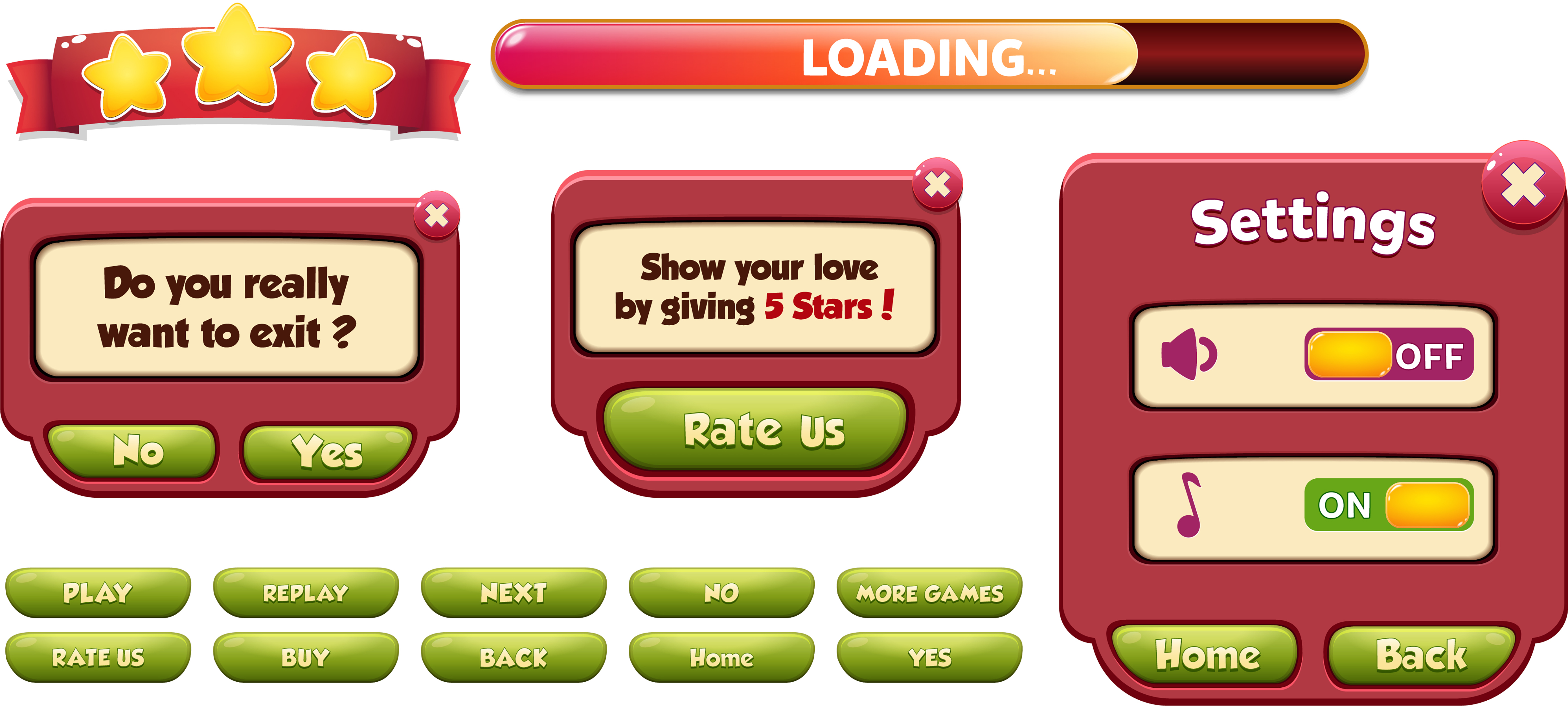 Setting Rate Us And Exit Menu Scene Pop Up With Loading Bar Game Ui 550682 Vector Art At Vecteezy
