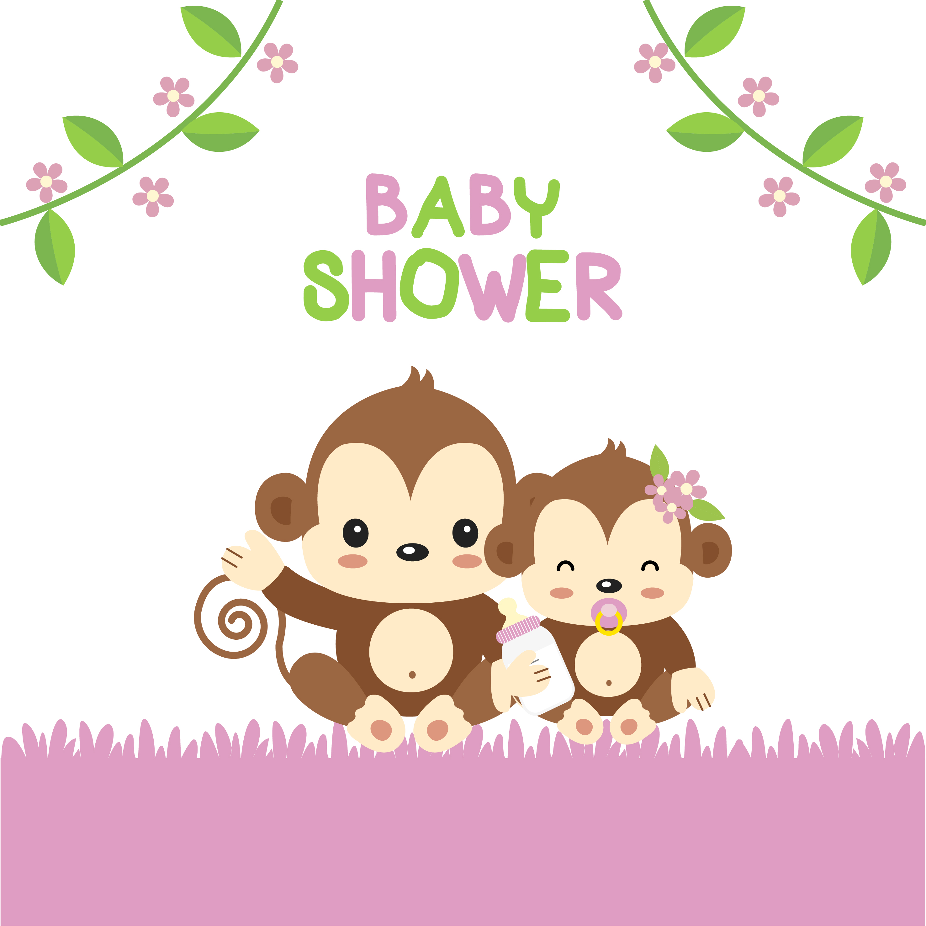 Baby Shower Girl Monkey Cartoon