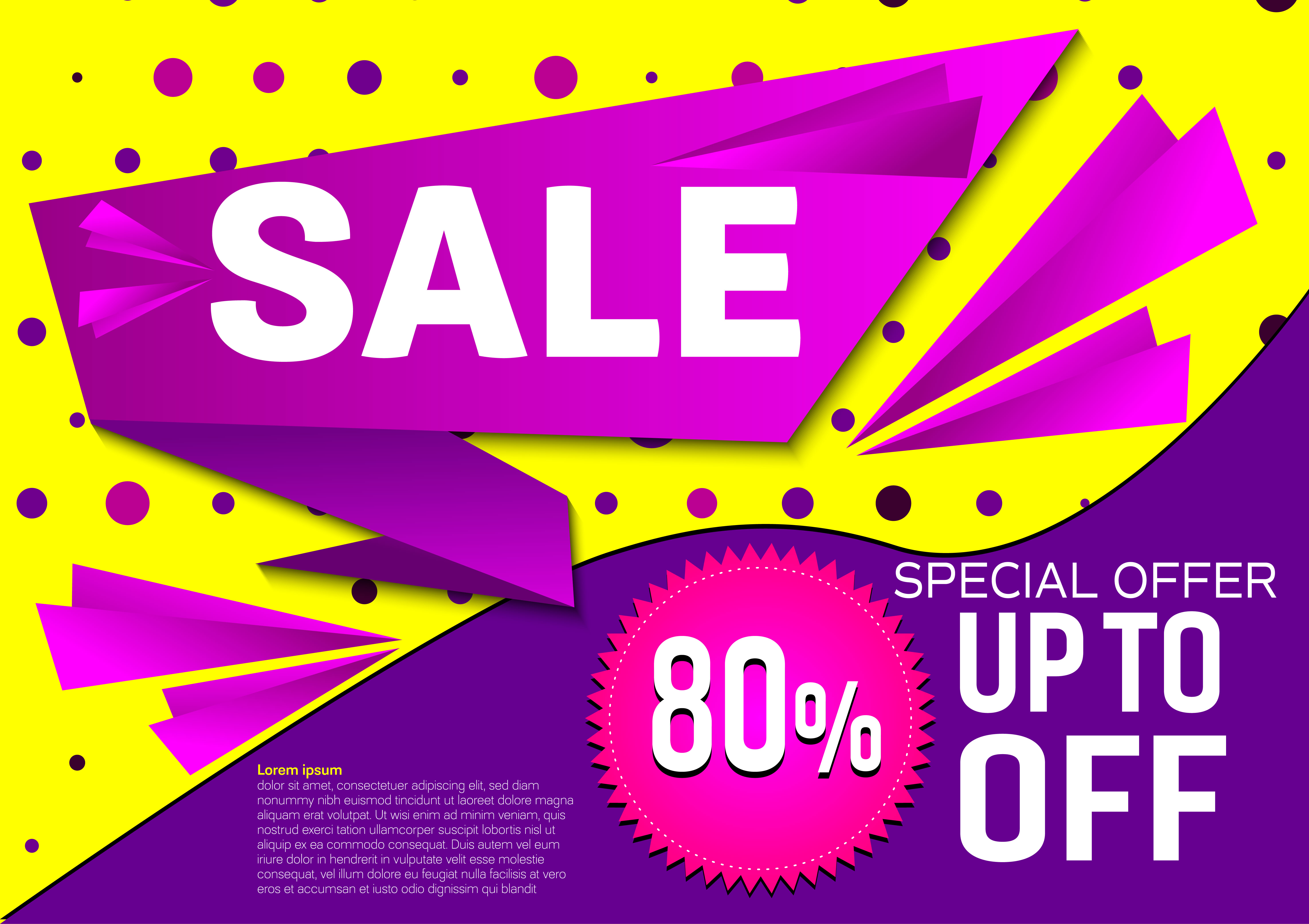 Vector banner sale special offer. Abstract purple and yellow color ... Vector banner sale special offer. Abstract purple and yellow color ...