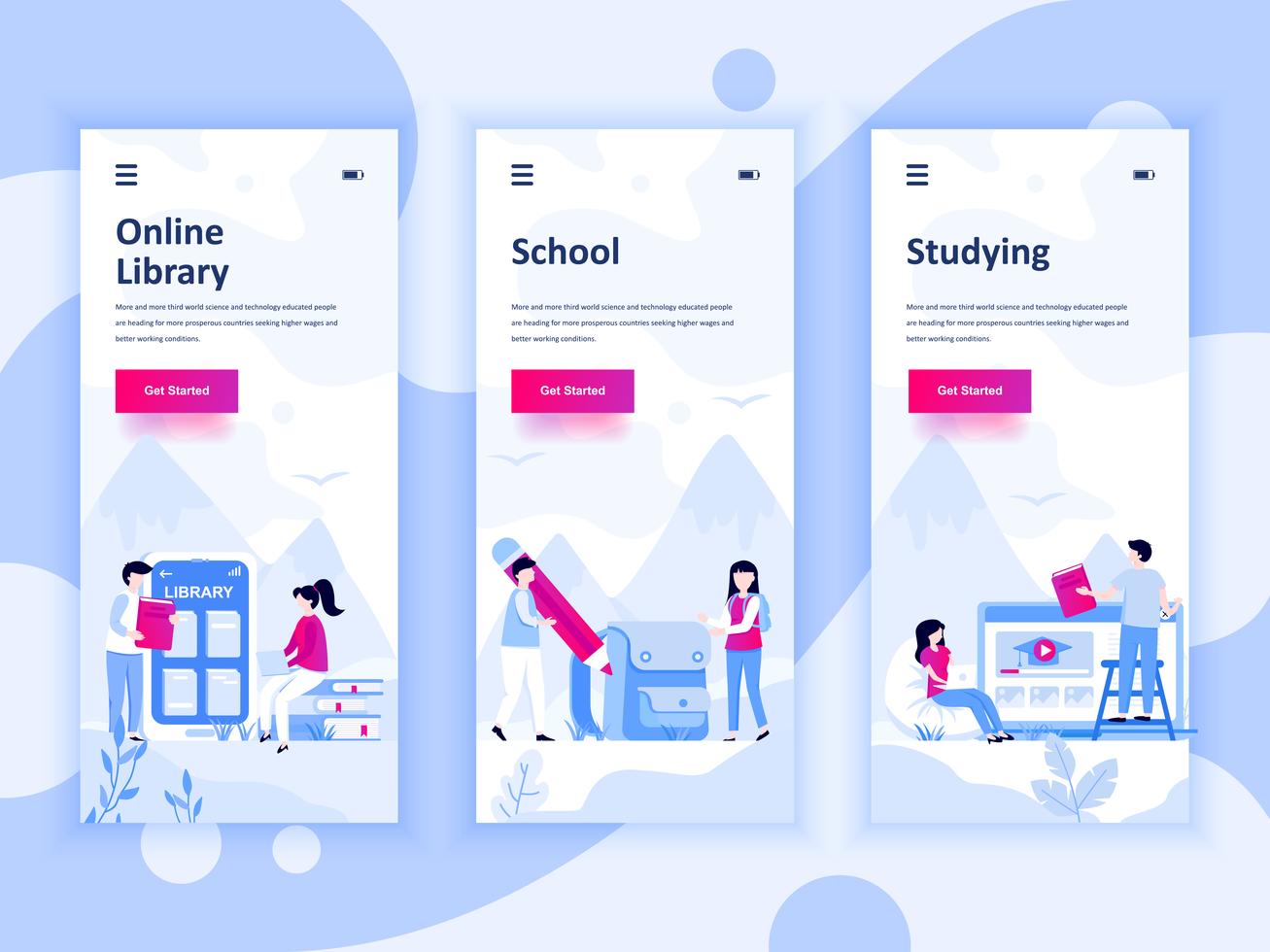 Set of onboarding screens user interface kit for Education, School ...