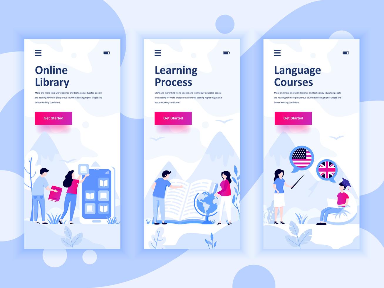 Set of onboarding screens user interface kit for Library, Learning ...