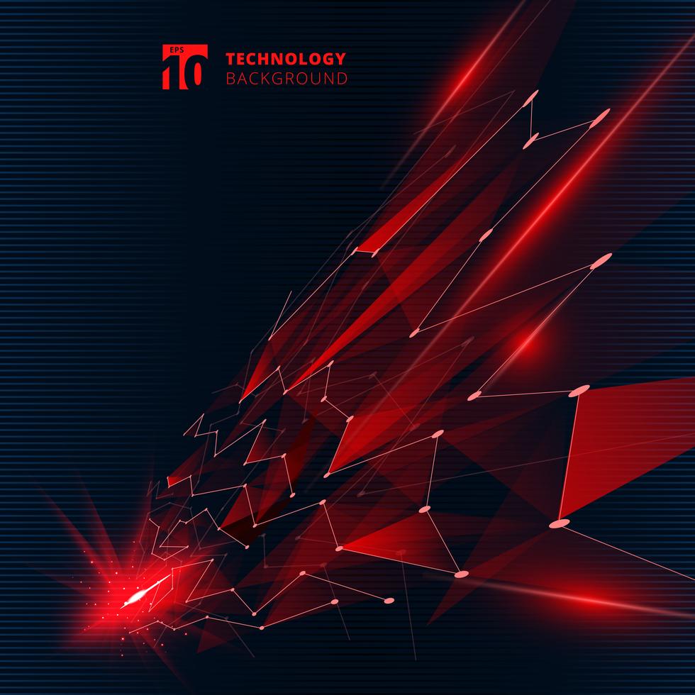 Abstract Technology Red Color Triangles With Lighting Effect Lines Connecting Dots Structure