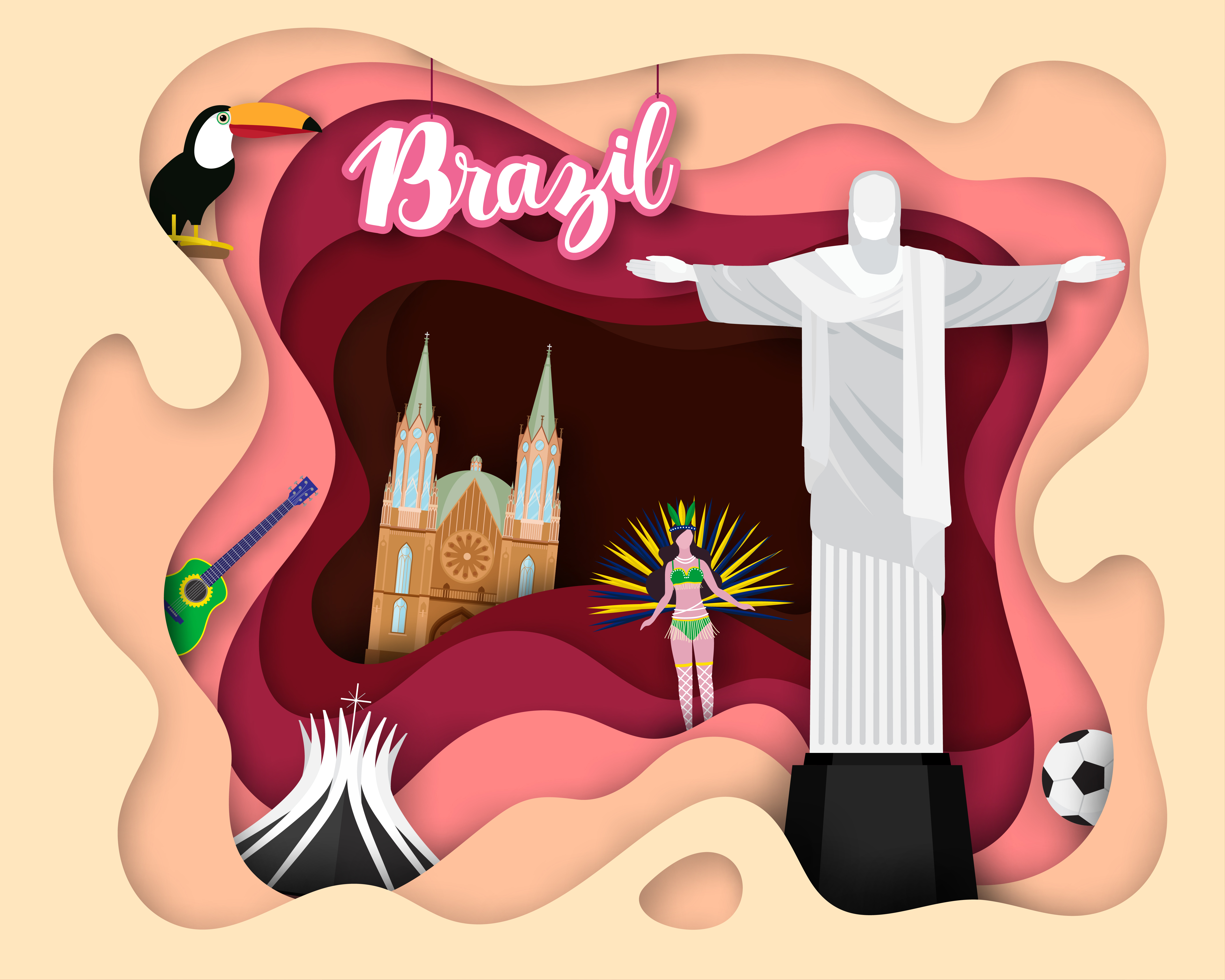 Paper cut design of Tourist Travel Brazil 566375 Vector Art at Vecteezy