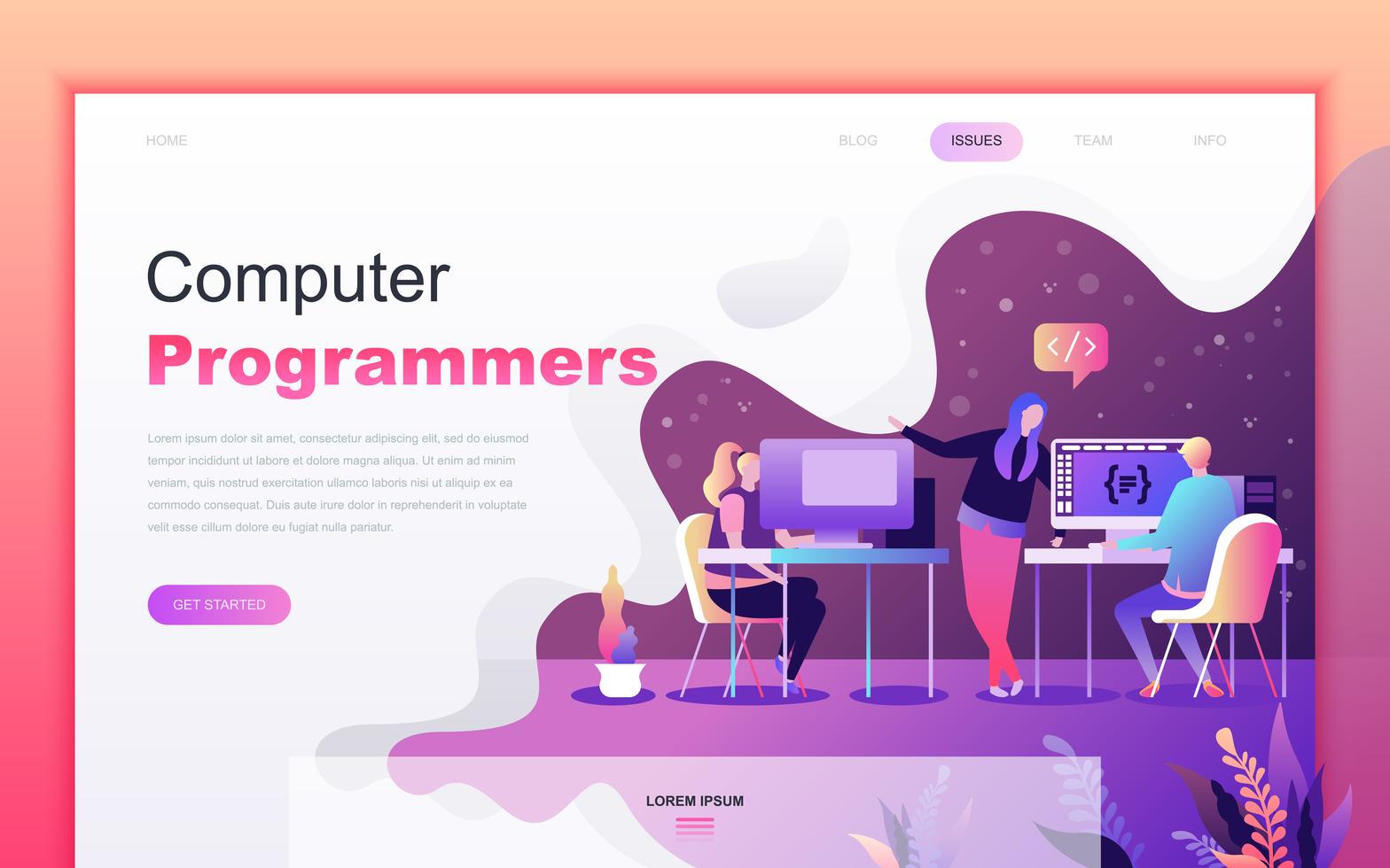 Modern flat cartoon design concept of Computer Programmers for website and mobile app ...