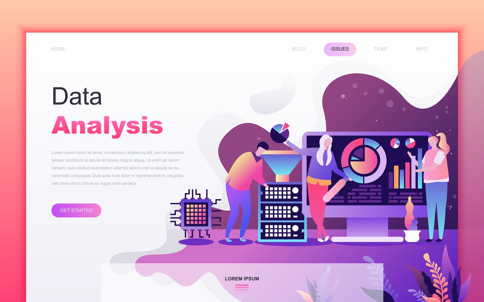 Modern Flat Cartoon Design Concept Of Big Data Analysis For Website And Mobile App Development