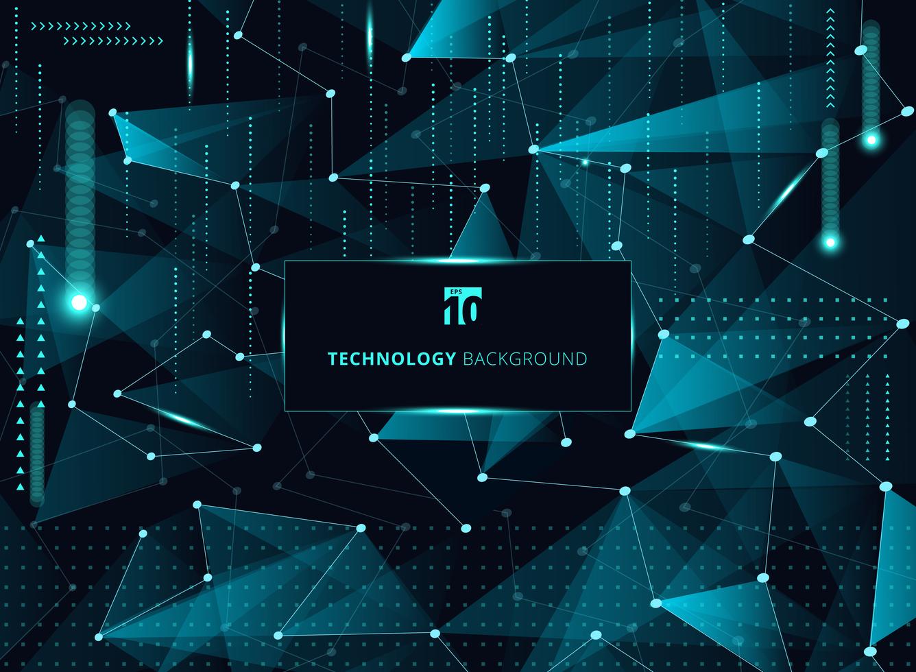 Abstract Technology Blue Triangles And Low Polygon With Lines Connecting Dots Structure And