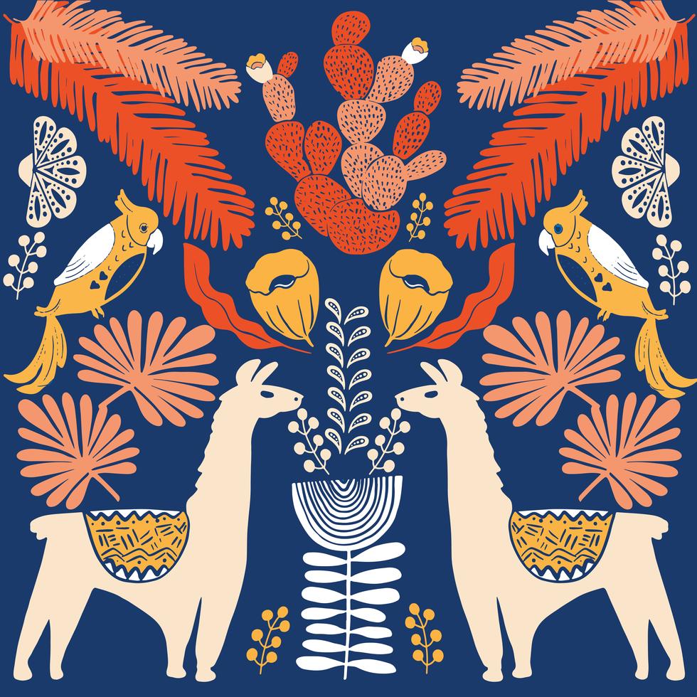 Illustration with llama and cactus plants. Vector seamless pattern on ...