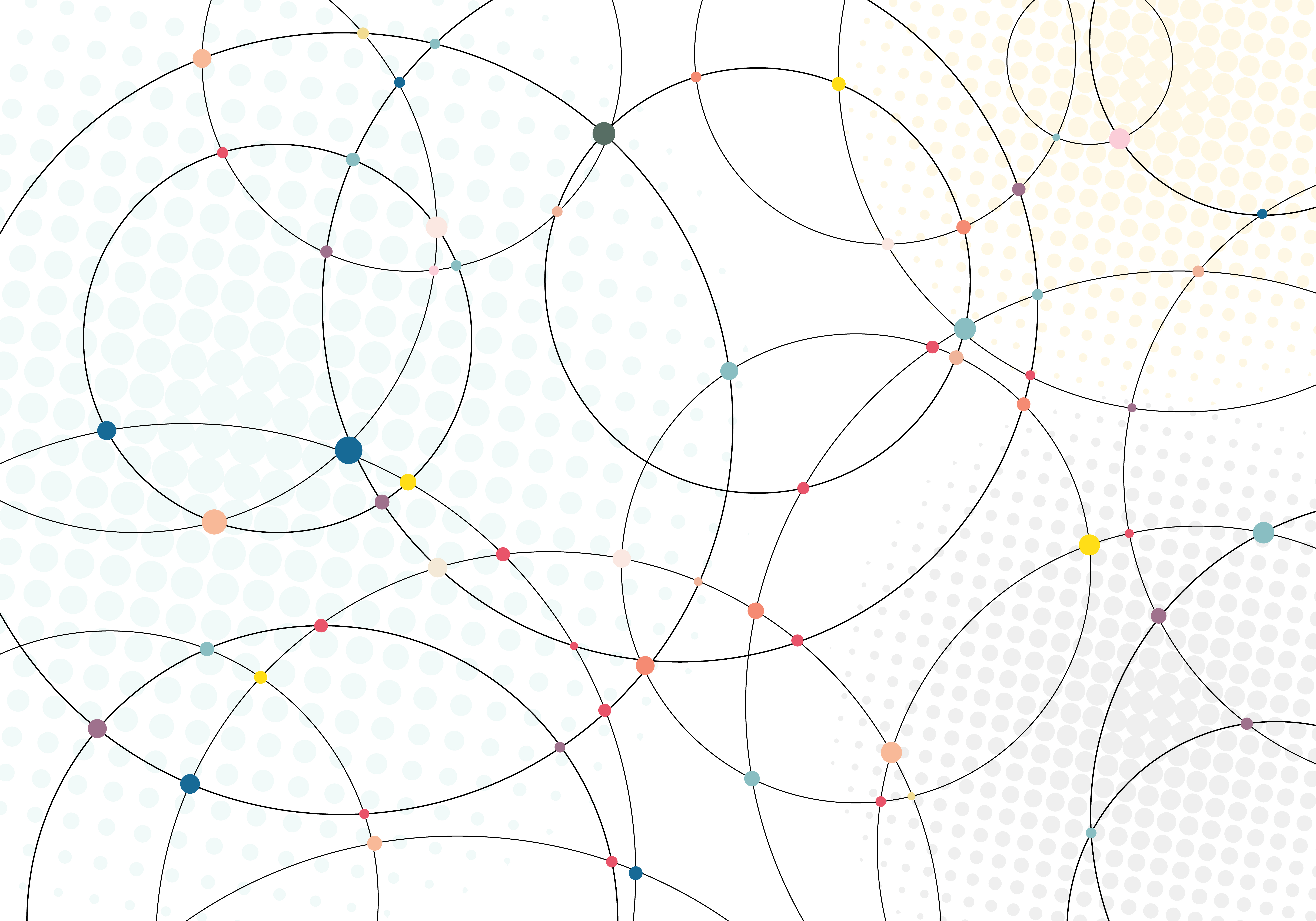 Abstract Lines Circles And Multicolor Dots With Radial Halftone Texture On White Background