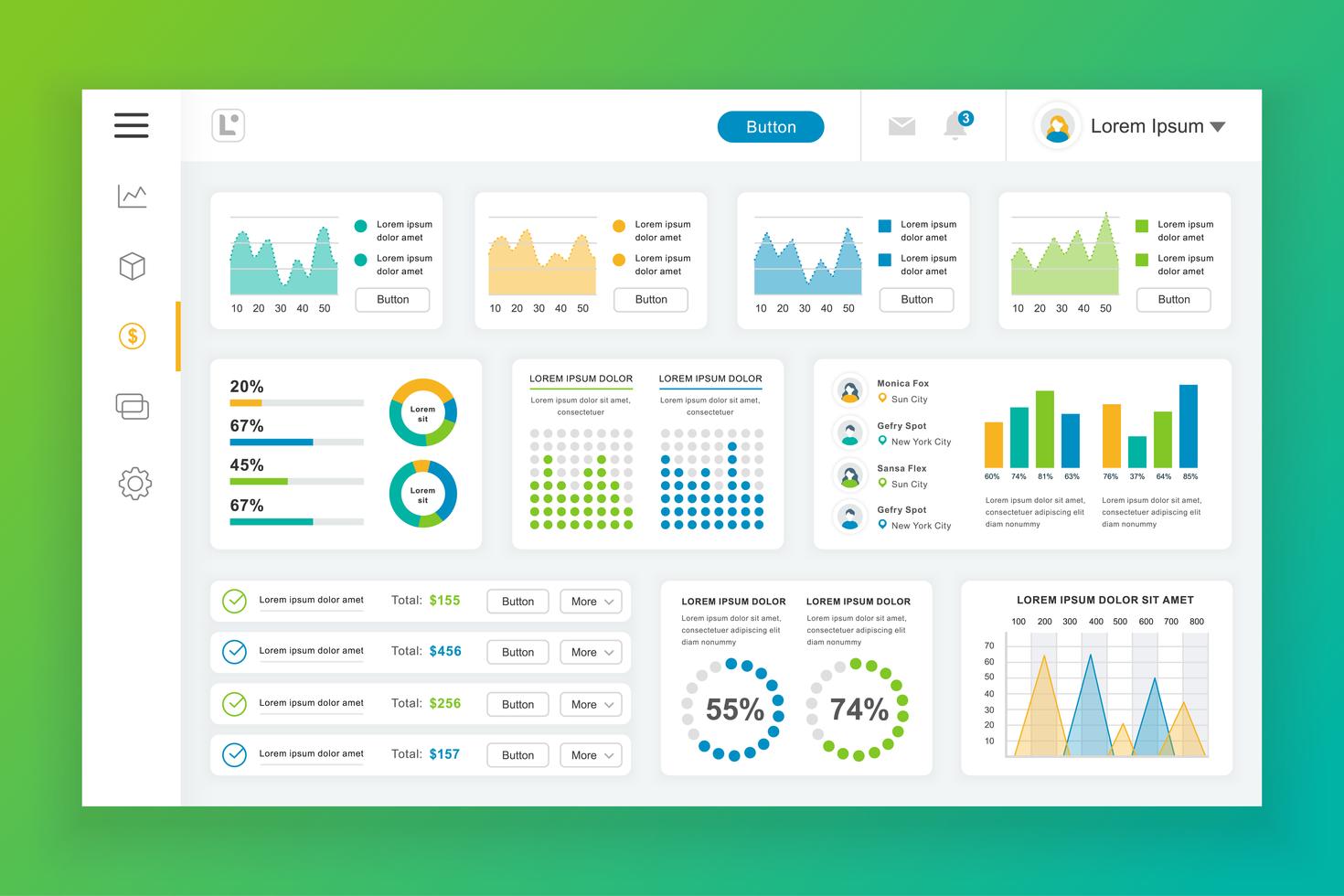 Dashboard admin panel vector design template with infographic elements ...