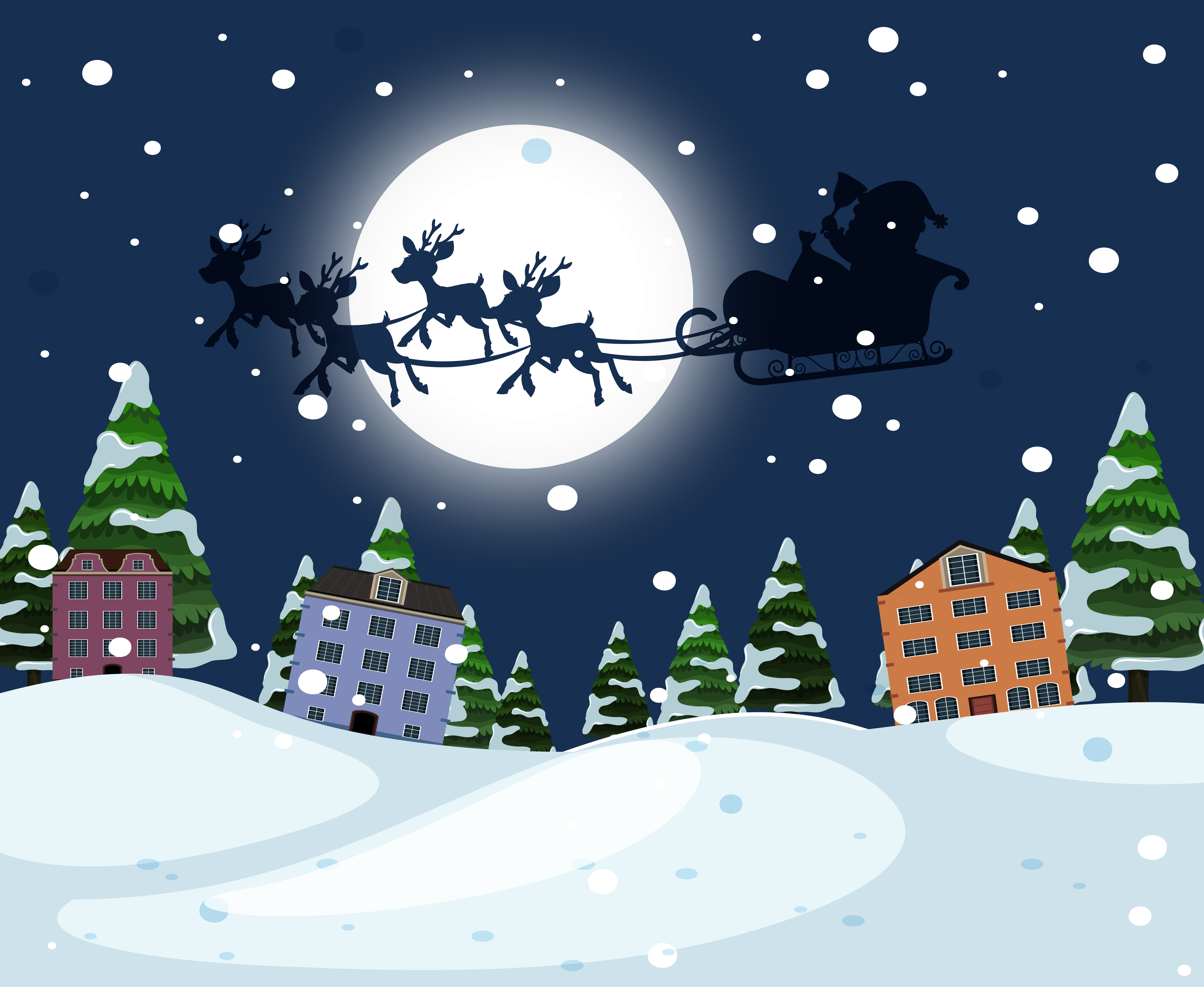 Silhouette santa riding sleigh over town 591241 Vector Art at Vecteezy Silhouette santa riding sleigh over town 591241 Vector Art at Vecteezy