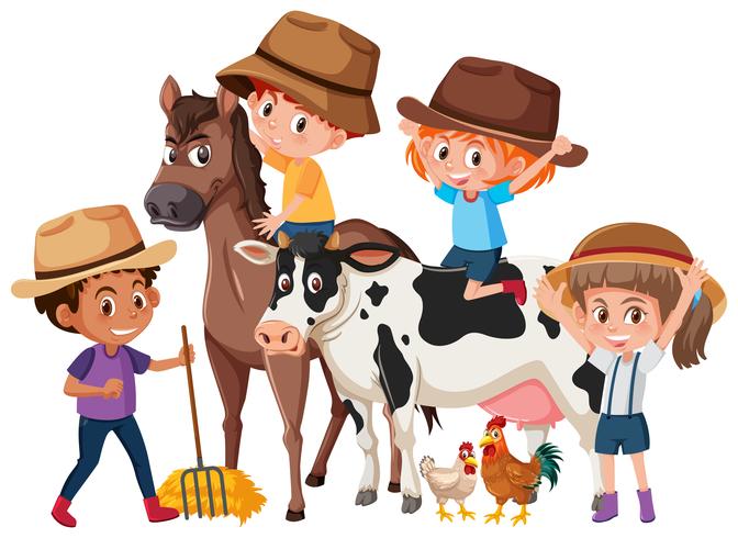 Children with farm animals 594959 Vector Art at Vecteezy