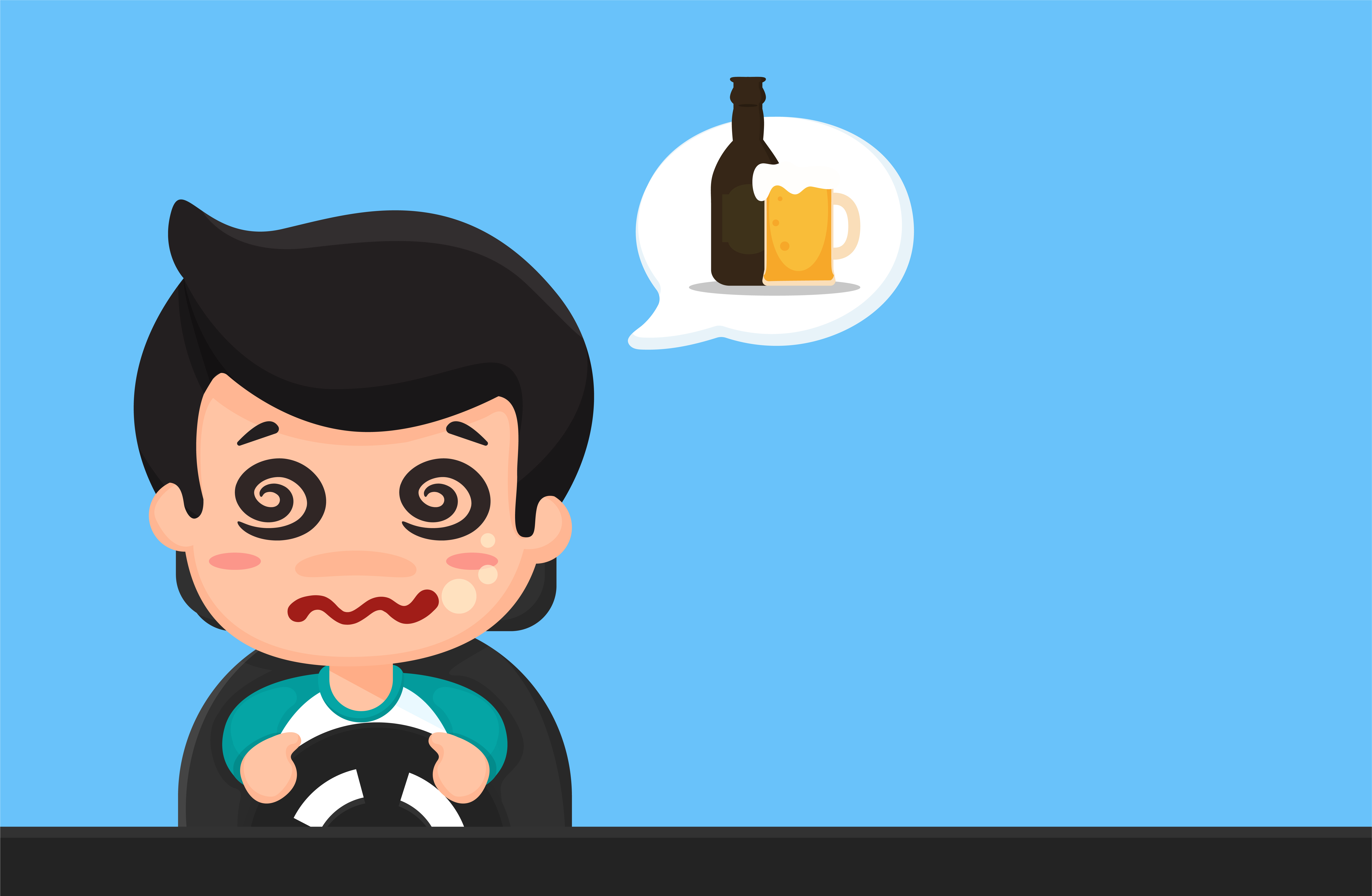 Cartoon travel of drunken people, sleepy, use the phone while driving ...