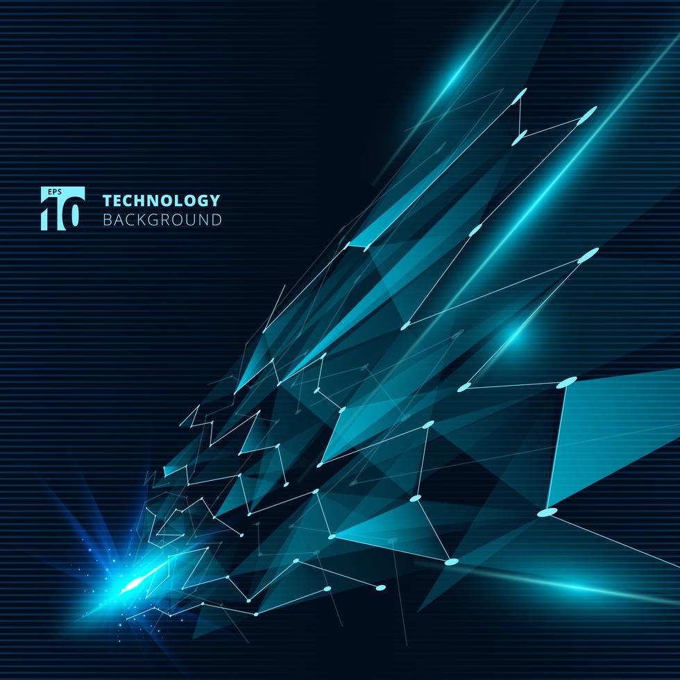 Abstract Technology Blue Color Triangles With Lighting Effect Lines Connecting Dots Structure