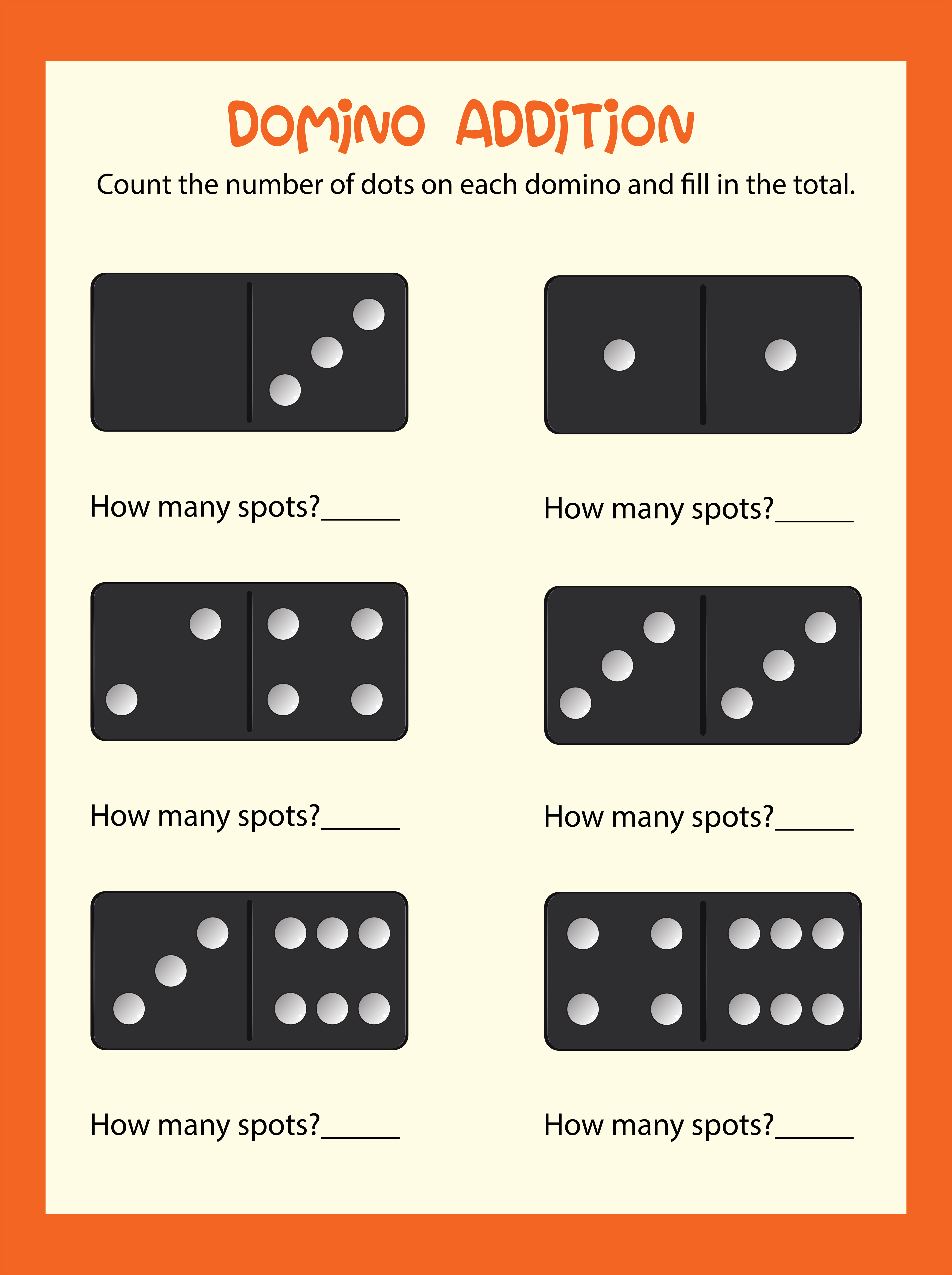 Domino Addition Worksheets For Kindergarten