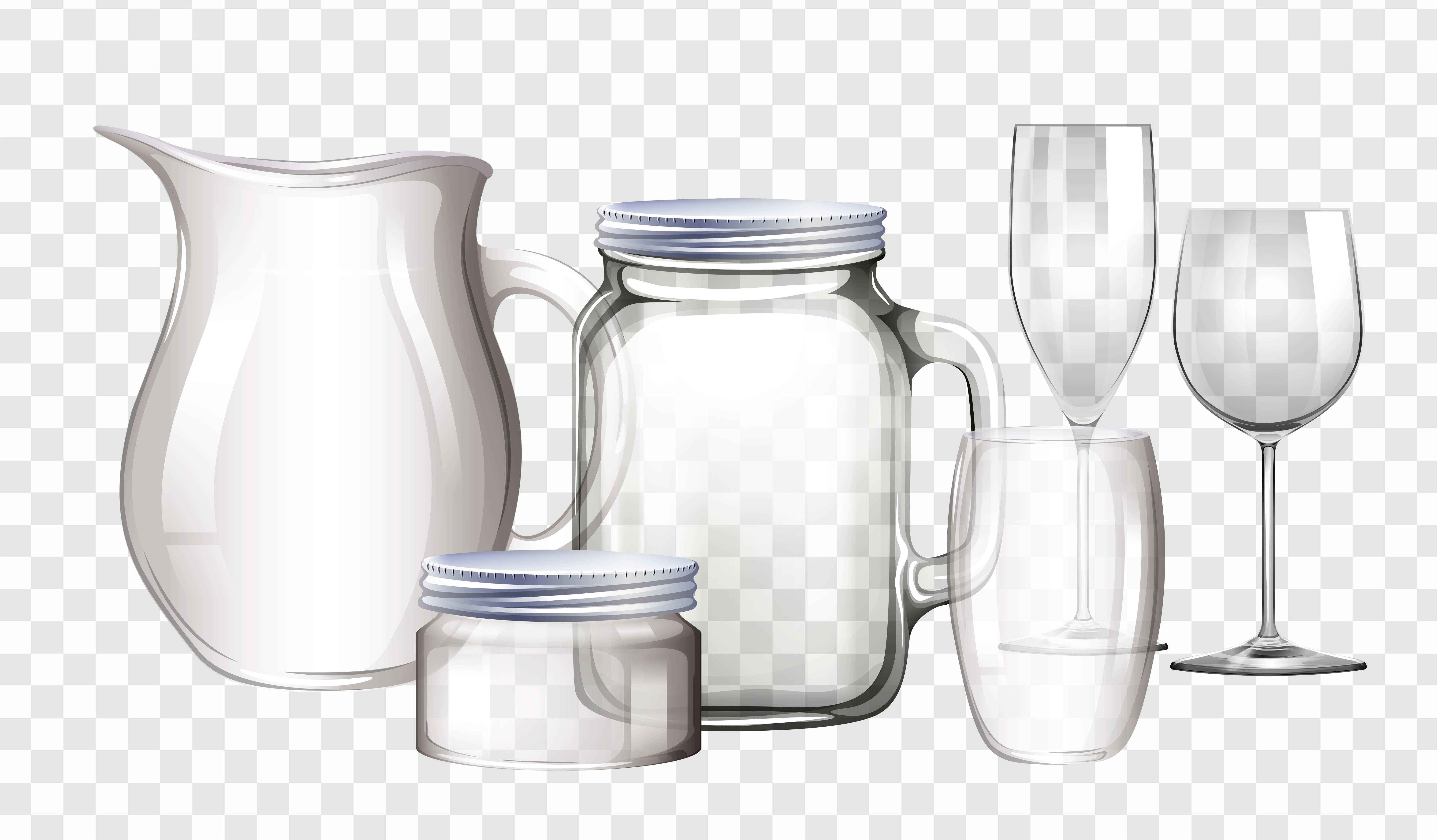 Different Types Of Containers Made Of Glass 607549 Vector Art At Vecteezy