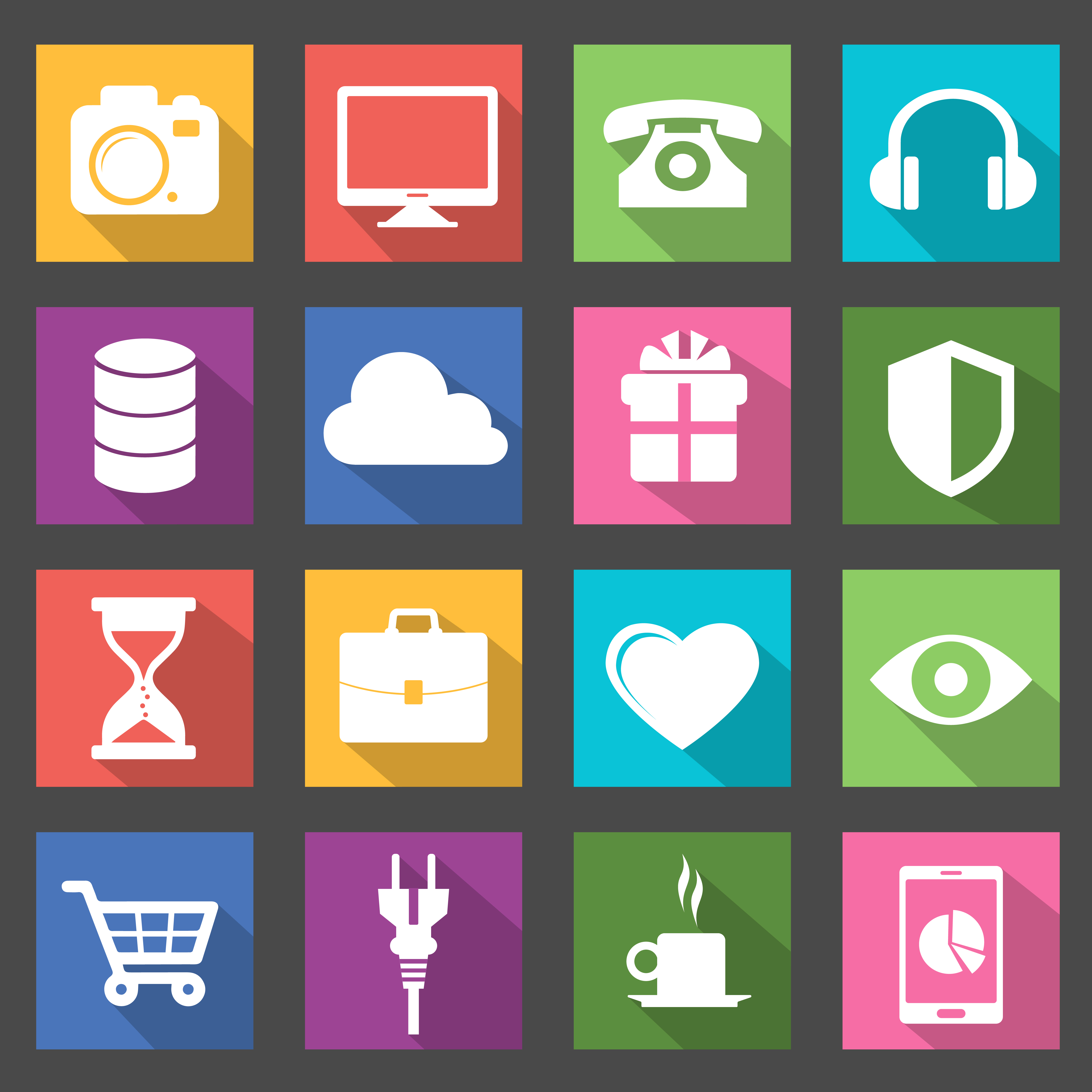 Modern Flat Icons Vector Collection With Long Shadow Effect In Stylish ...