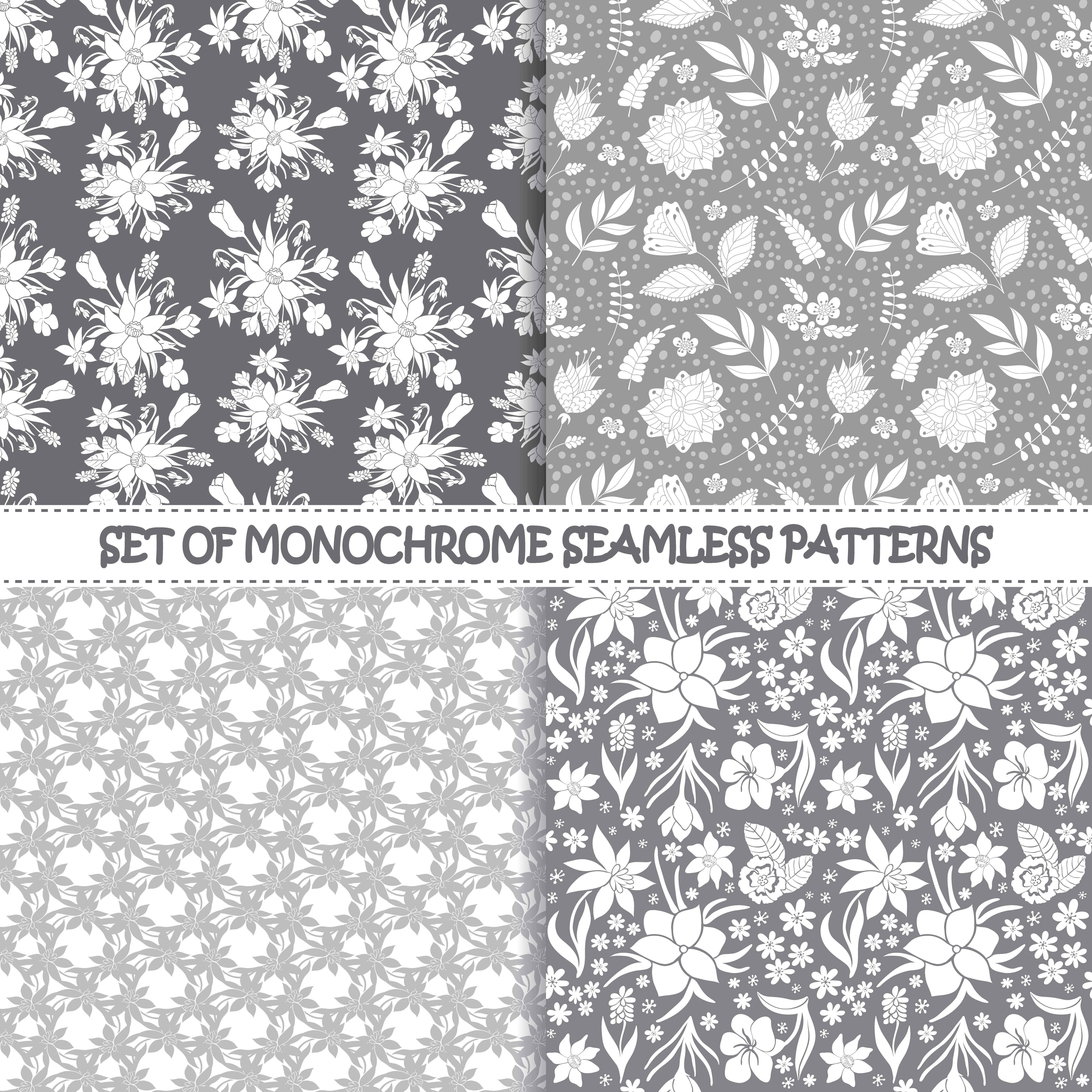 Set Of Seamless Monochrome Vector Patternsfloral Patterns Monochrome Seamless Vector Patterns