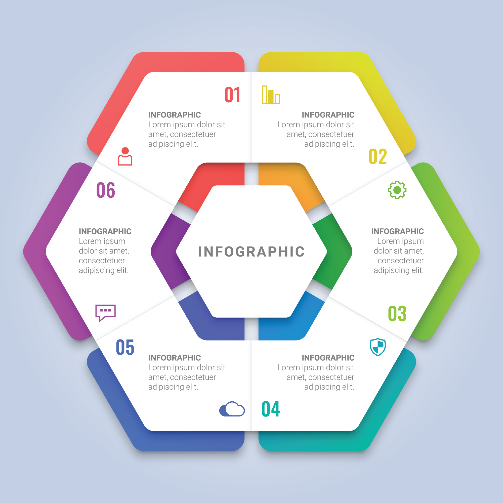 Abstract 3D Hexagon Infographic Template with Six Options for Workflow ...