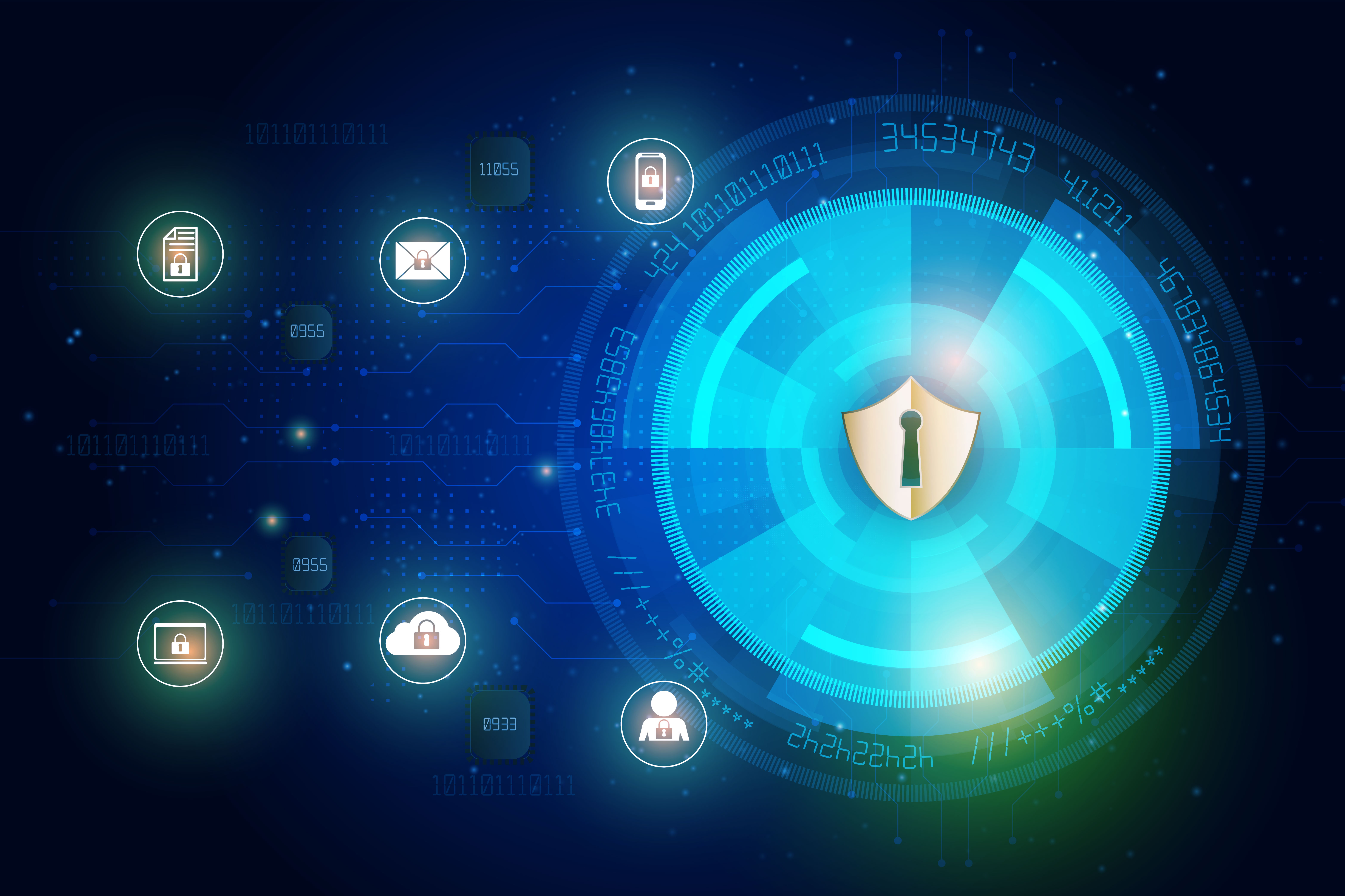 Shield Icon On Abstract Technology Security Digital Data And Security