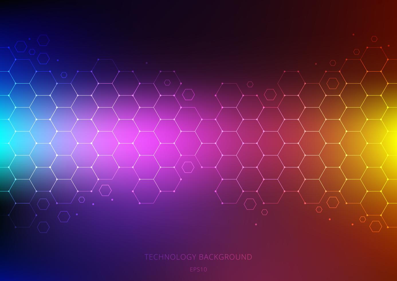 Abstract Science And Technology Concept From Hexagons Pattern With Node On Vibrant Color