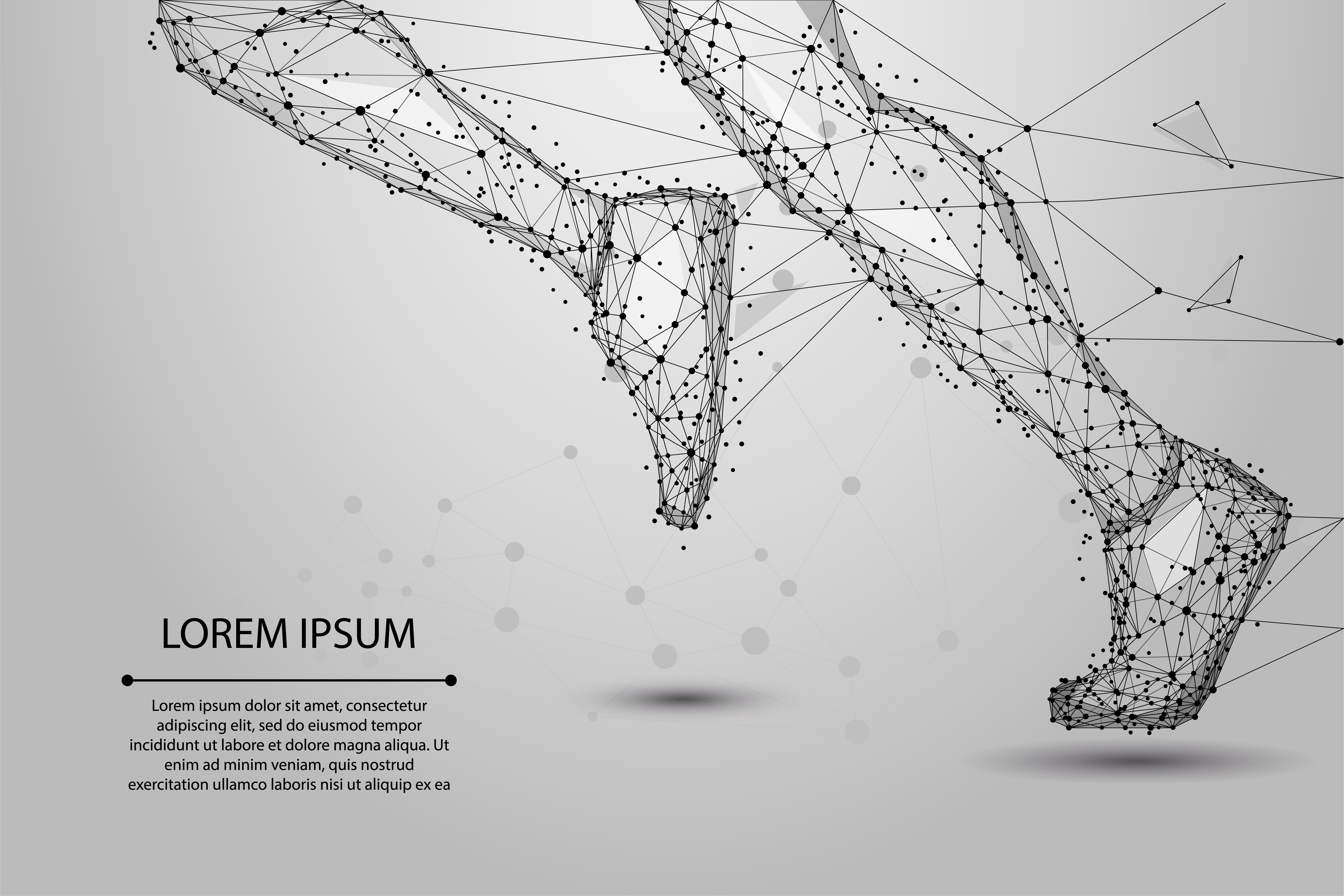 Abstract polygonal Running legs from lines, triangles and particle. Low poly wireframe vector ...