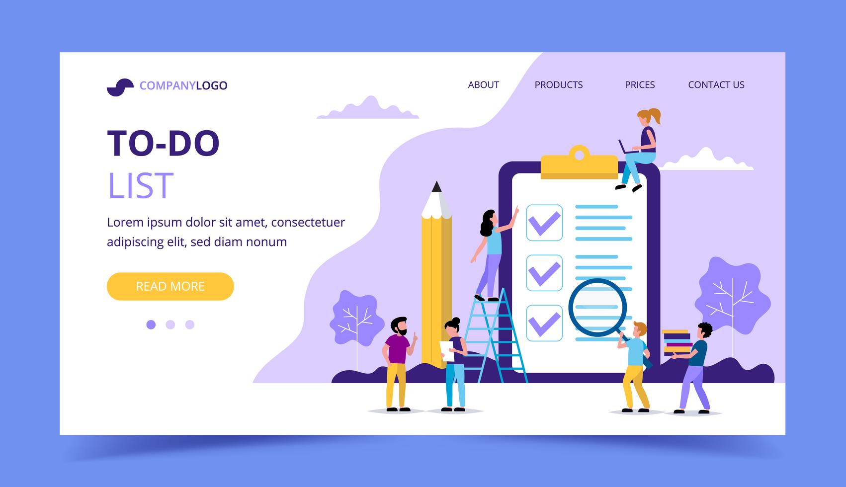 To do list landing page. Big page with check marks and pencil. Concept ...