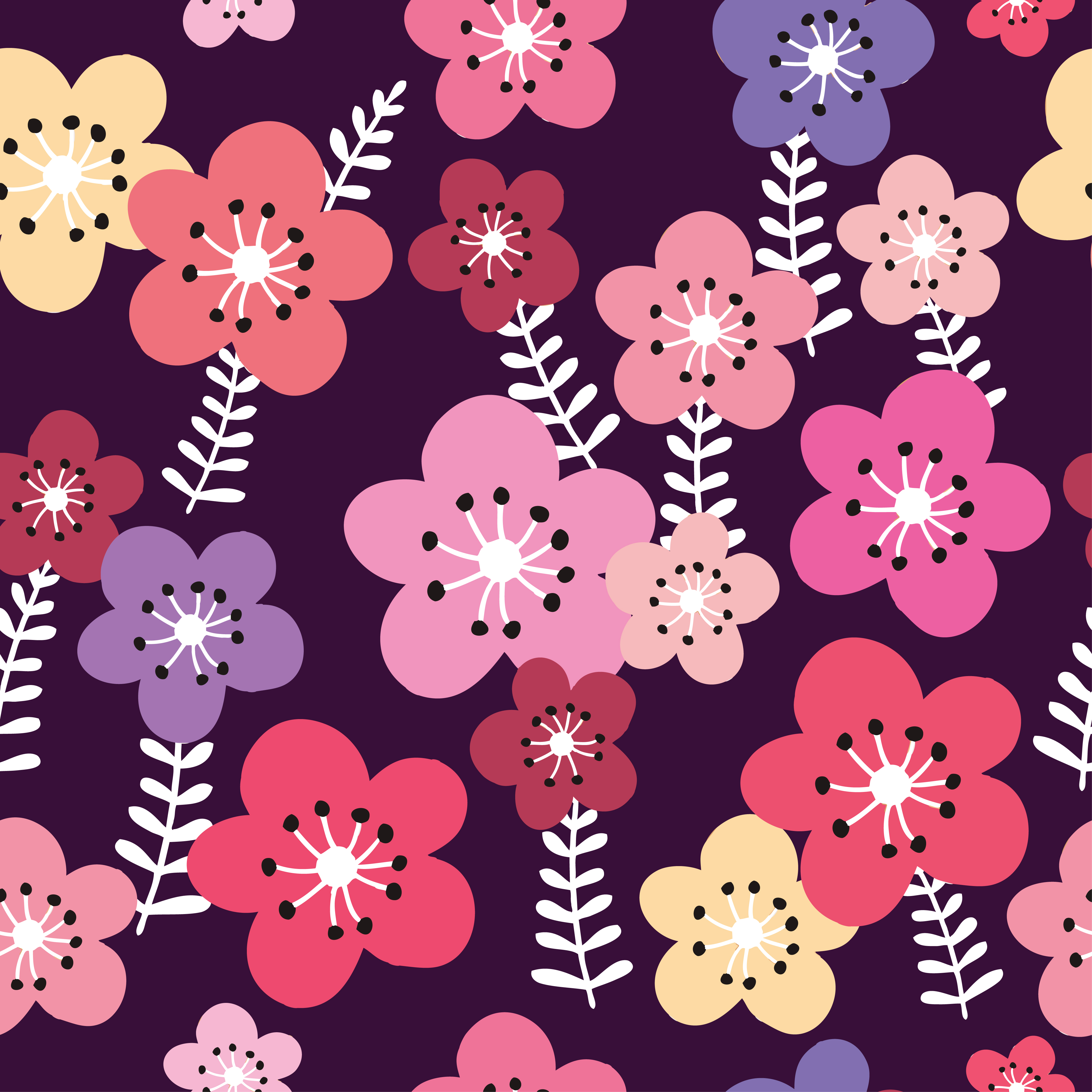 Pink floral and dark background seamless pattern vector. 622935 Vector ...