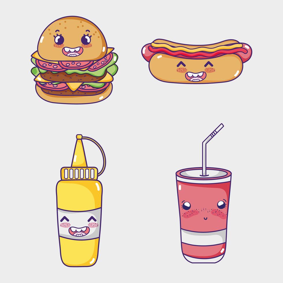Fast food collection kawaii cartoons 624113 Vector Art at Vecteezy