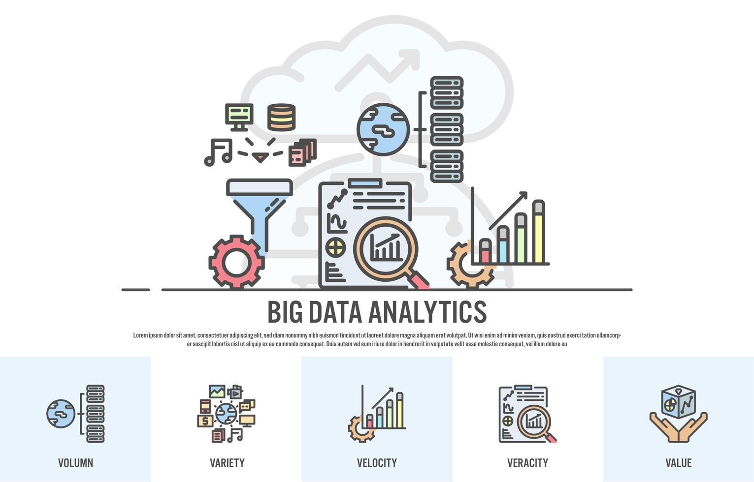 Web design template with filled line icons of big data concept - Vector ...