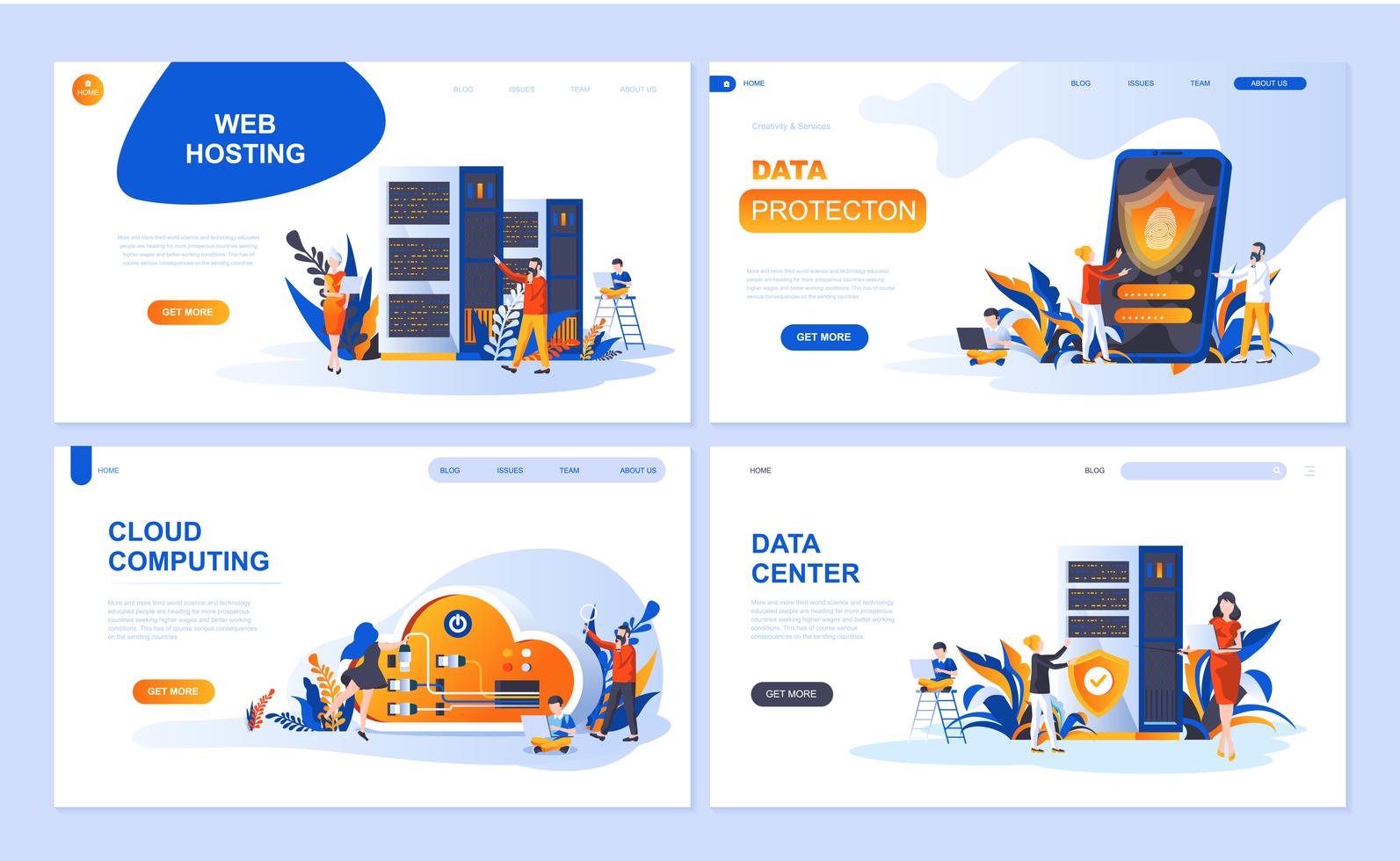 Set of landing page template for Hosting, Data Protection, Data Center ...